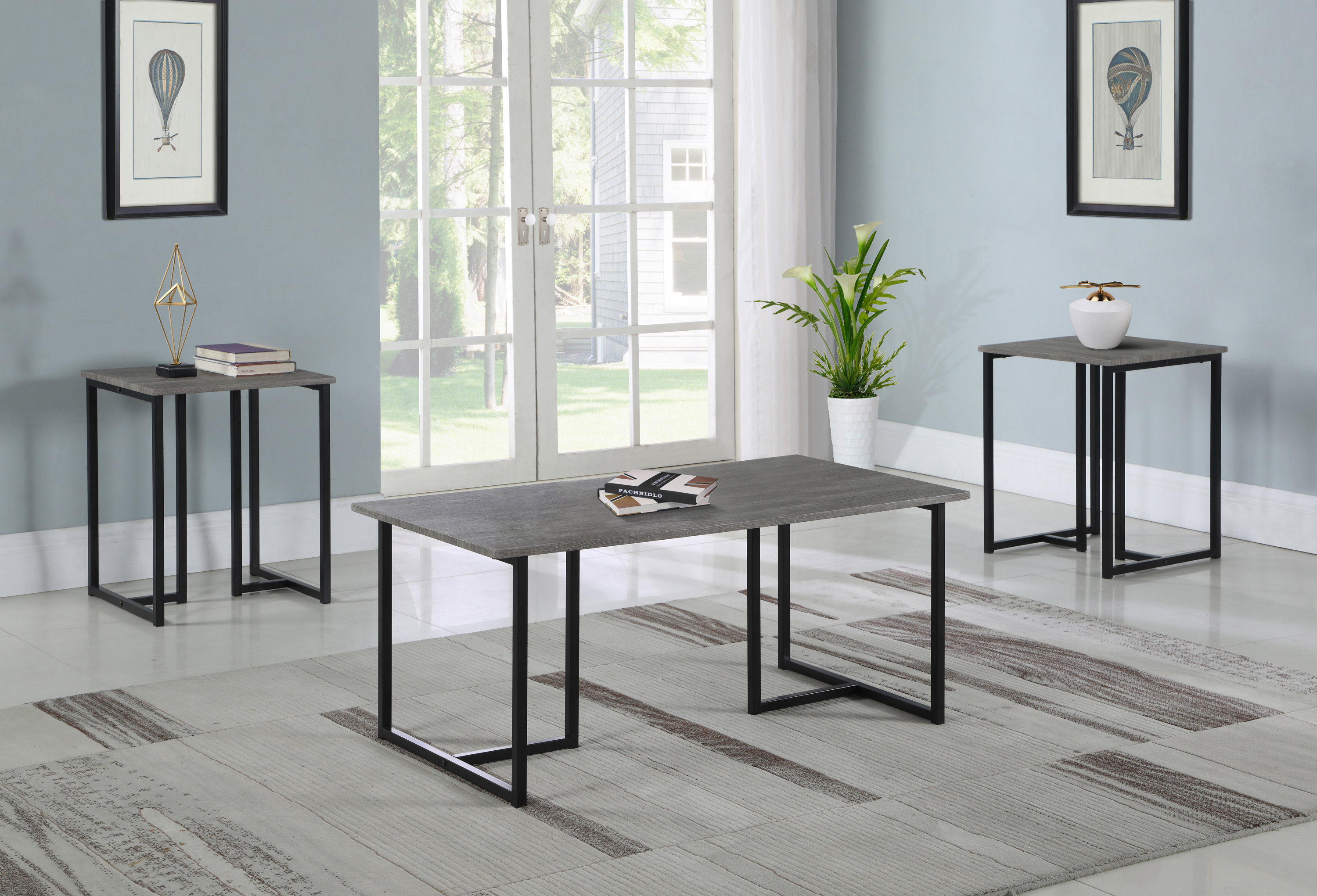 17 Stories Nyla 3-Piece Occasional Set Weathered Gray/Black | Wayfair