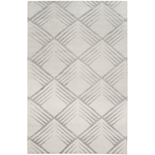 Everly Quinn Elison Hand Knotted Viscose/Cotton Geometric Rug in Gray ...