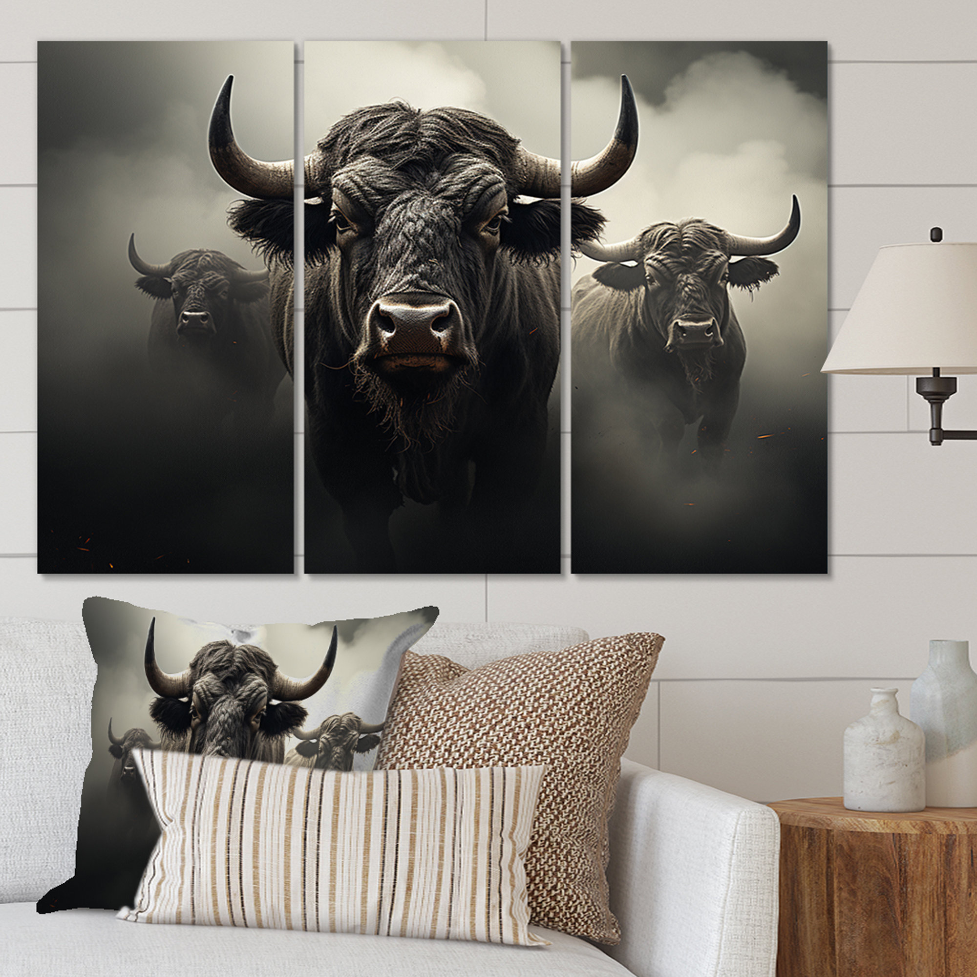 Design Art Grey Buffalo Gentle Guardians II - Animals Metal Wall Decor ...