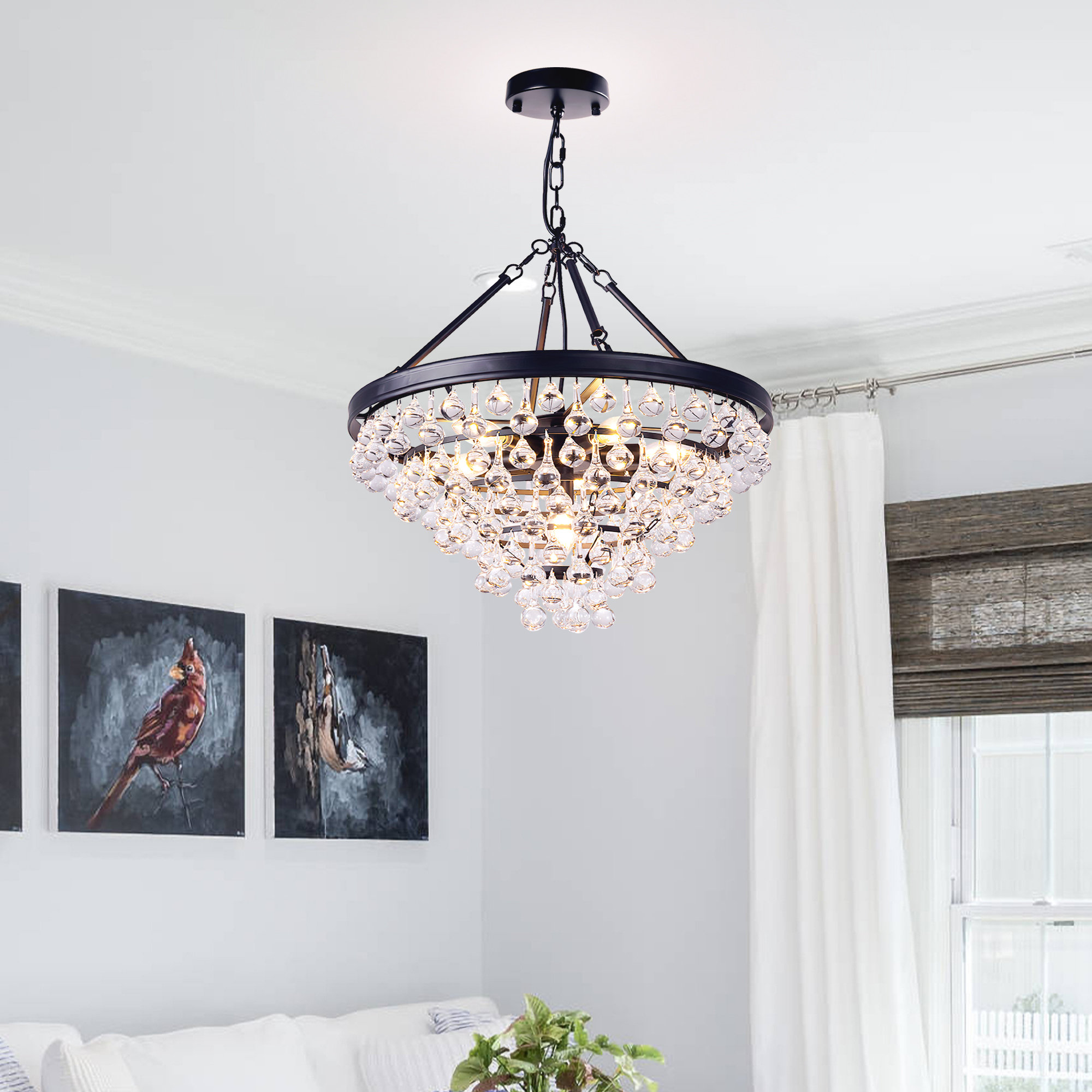 Rosdorf Park 9 Lights Modern Black Round Pendant Light Hanging Ceiling ...