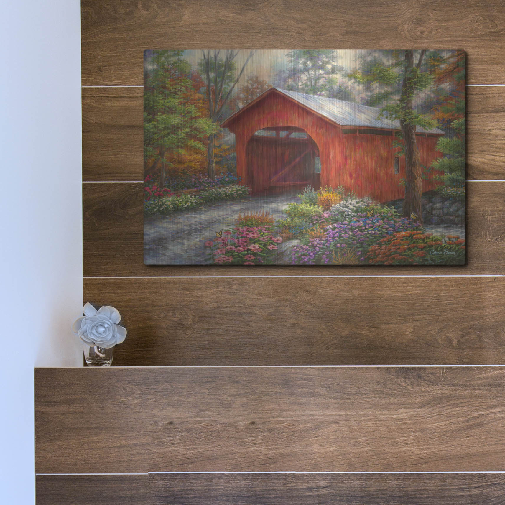 Winston Porter 'Red Covered Bridge' by Chuck Pinson Metal Wall Art ...