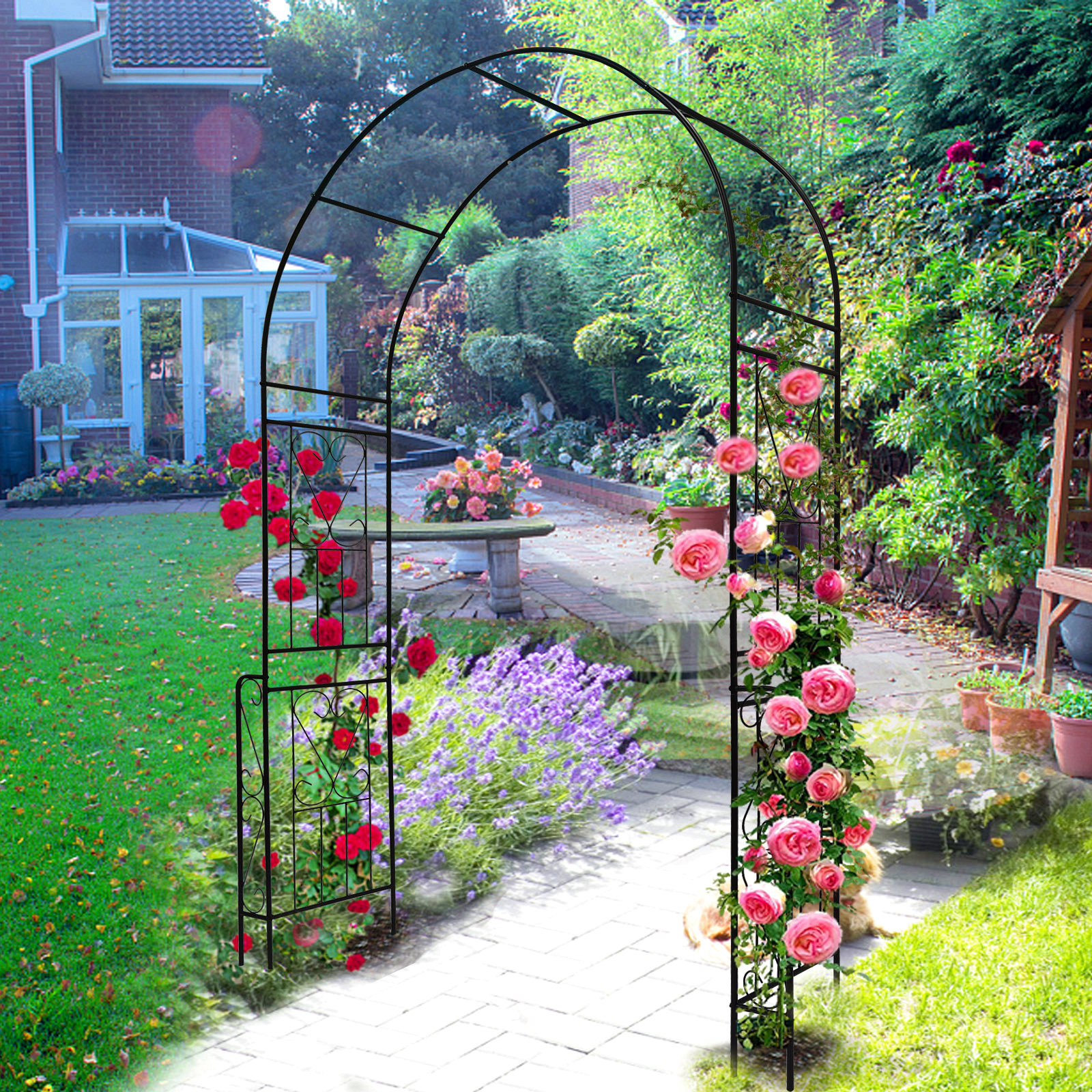 SHANRUGUOJI Metal Garden Arch W55'' X H94.5'' Garden Arbor Trellis ...
