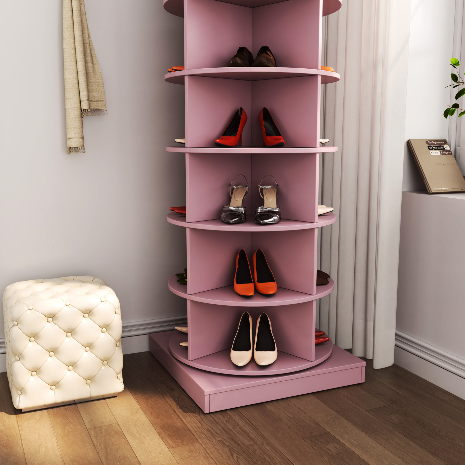 Wrought Studio™ 7-Layer Rotating Shoe Box Cabinet In Pink, Holds 28 ...