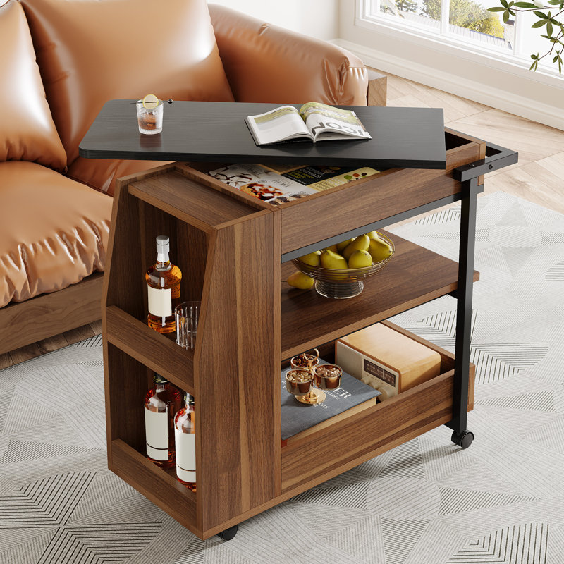17 Stories 3-tier Rolling End Table With Rotating Tabletop | Wayfair