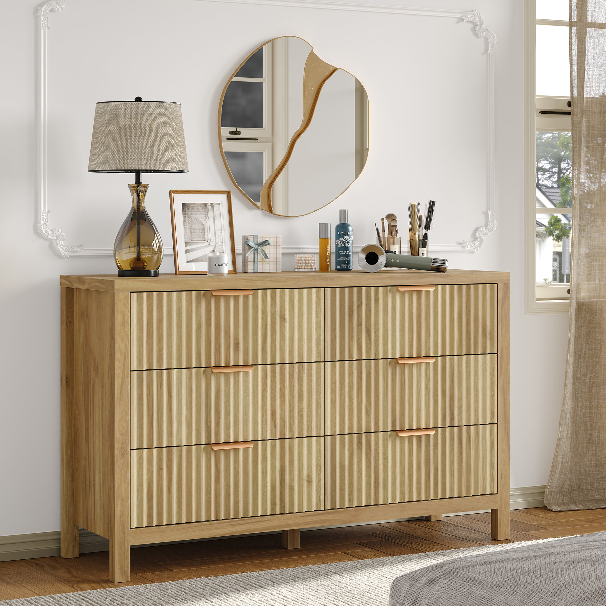 Millwood Pines Givanna Fluted Design 6-Drawer Dresser,Wood Dresser for ...