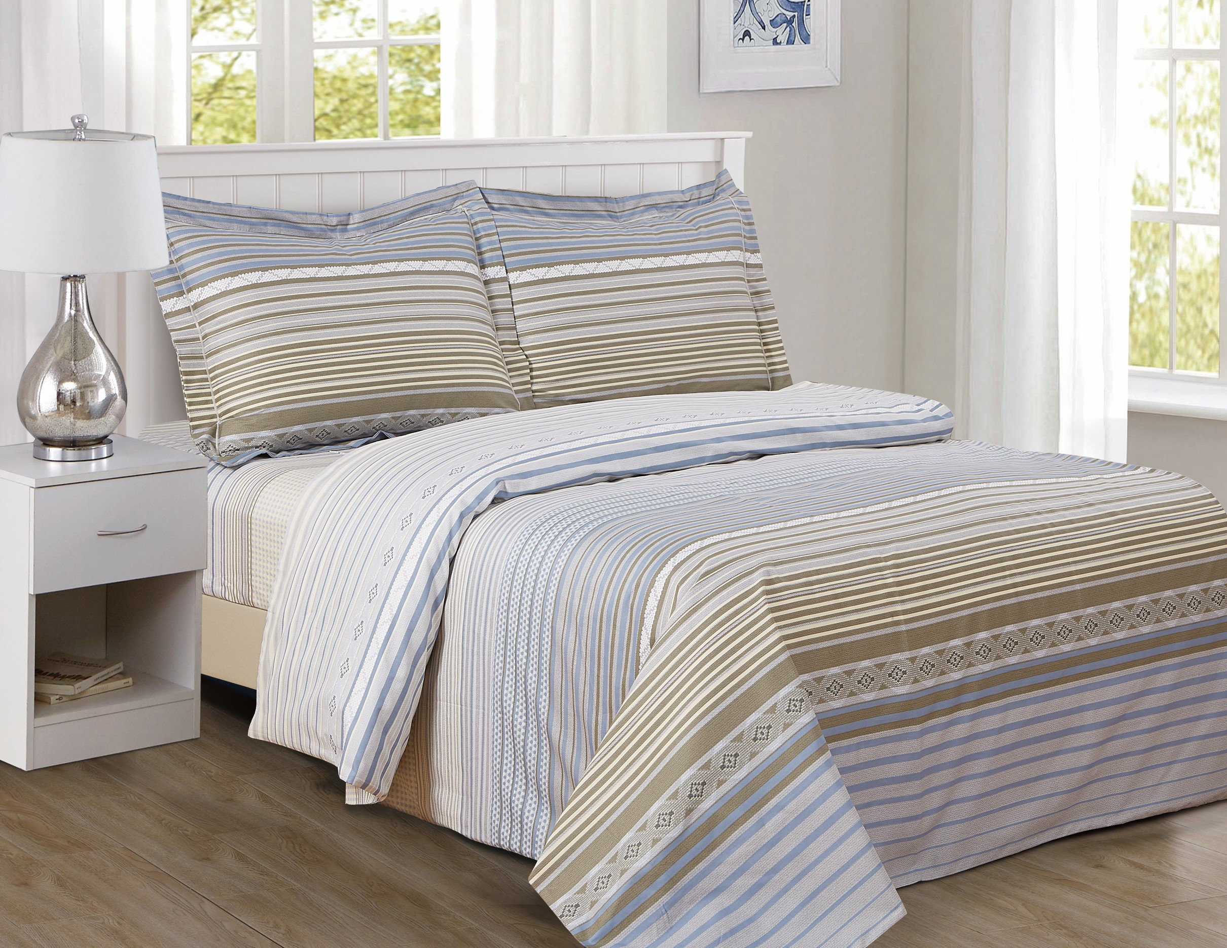 Violet Linen French Heritage Striped Pattern Cotton Percale Duvet Cover ...