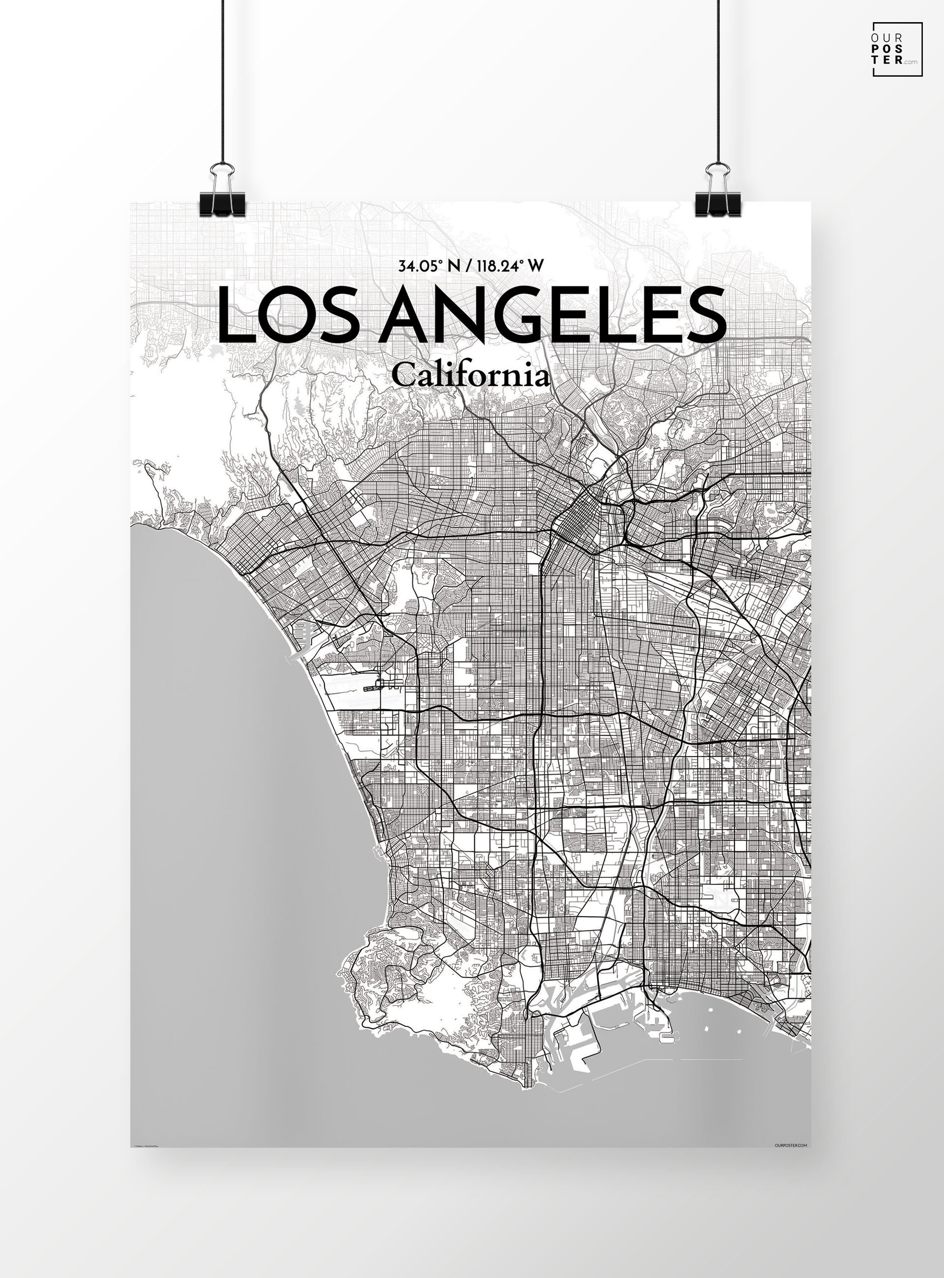 OurPoster.com 'Los Angeles City Map' Graphic Art Print Poster in Tones ...