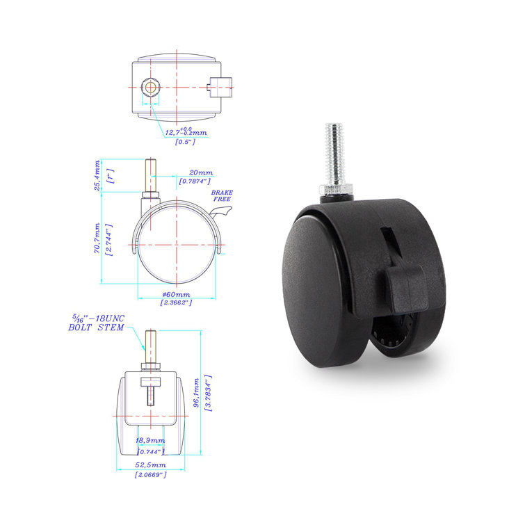 Outwater 3/4in. Round Metal Double Star Caster Inserts With Brakes ...