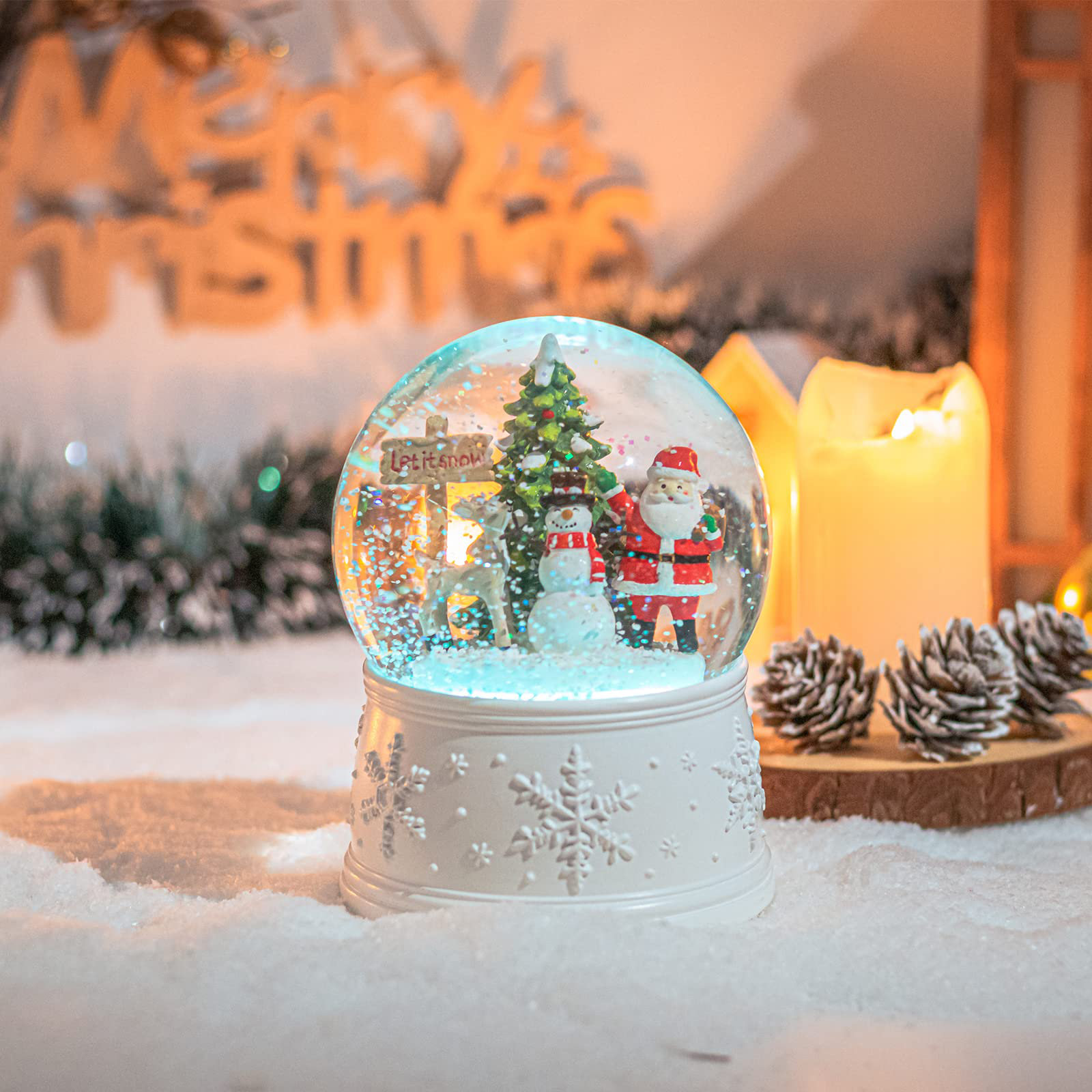 The Holiday Aisle® Snowman Santa Style Musical Snow Globe With Color ...