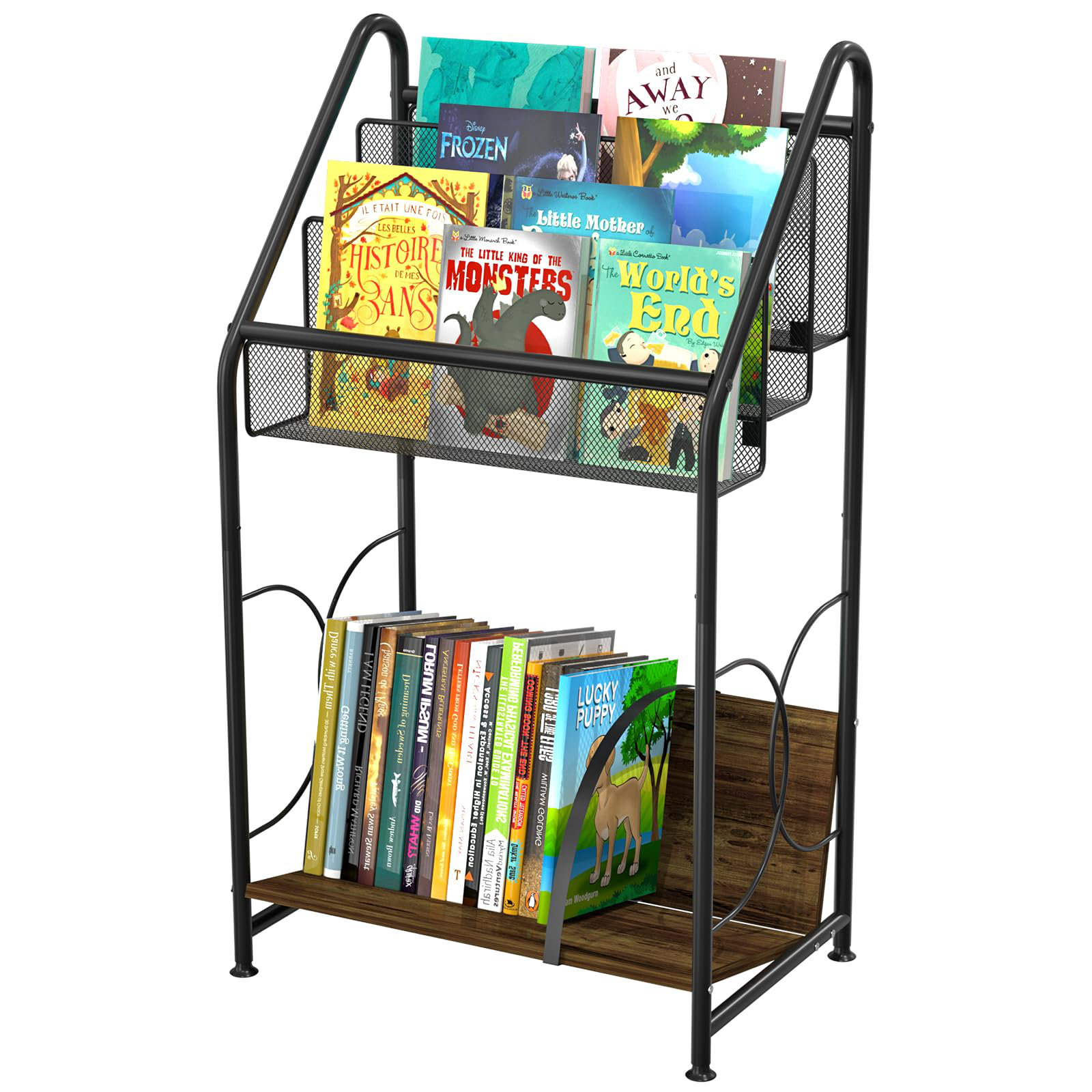 BBCPC 4-Tier Metal & Wood Rolling Book Cart, Record Holder for Books ...