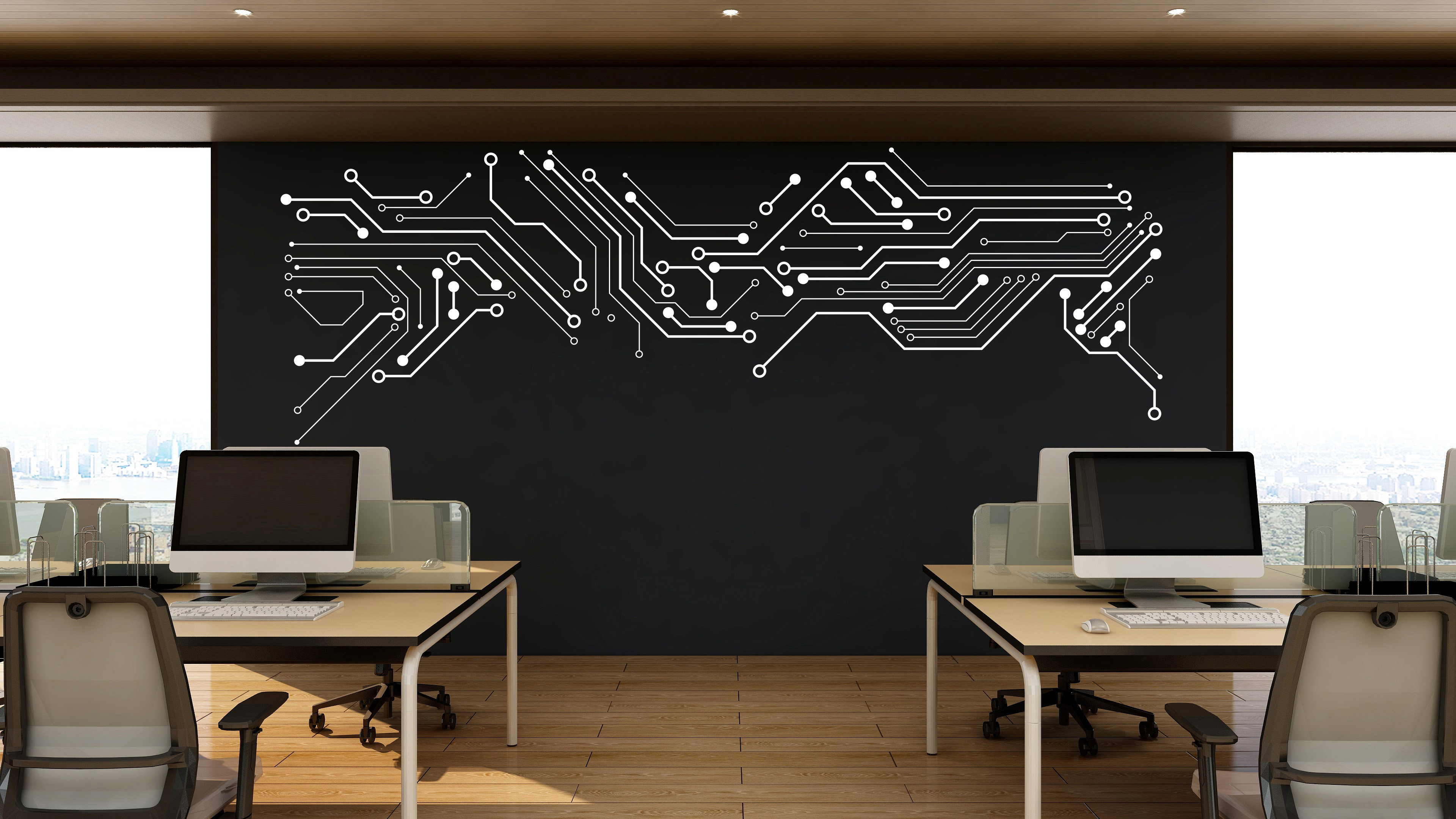 Ivy Bronx Circuit Board Wall Decal, Technology Vinyl Wall Art Decals ...