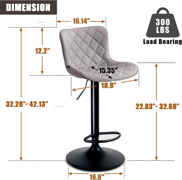 Ebern Designs Denan Swivel Adjustable Height Bar Stools, Leather Modern ...