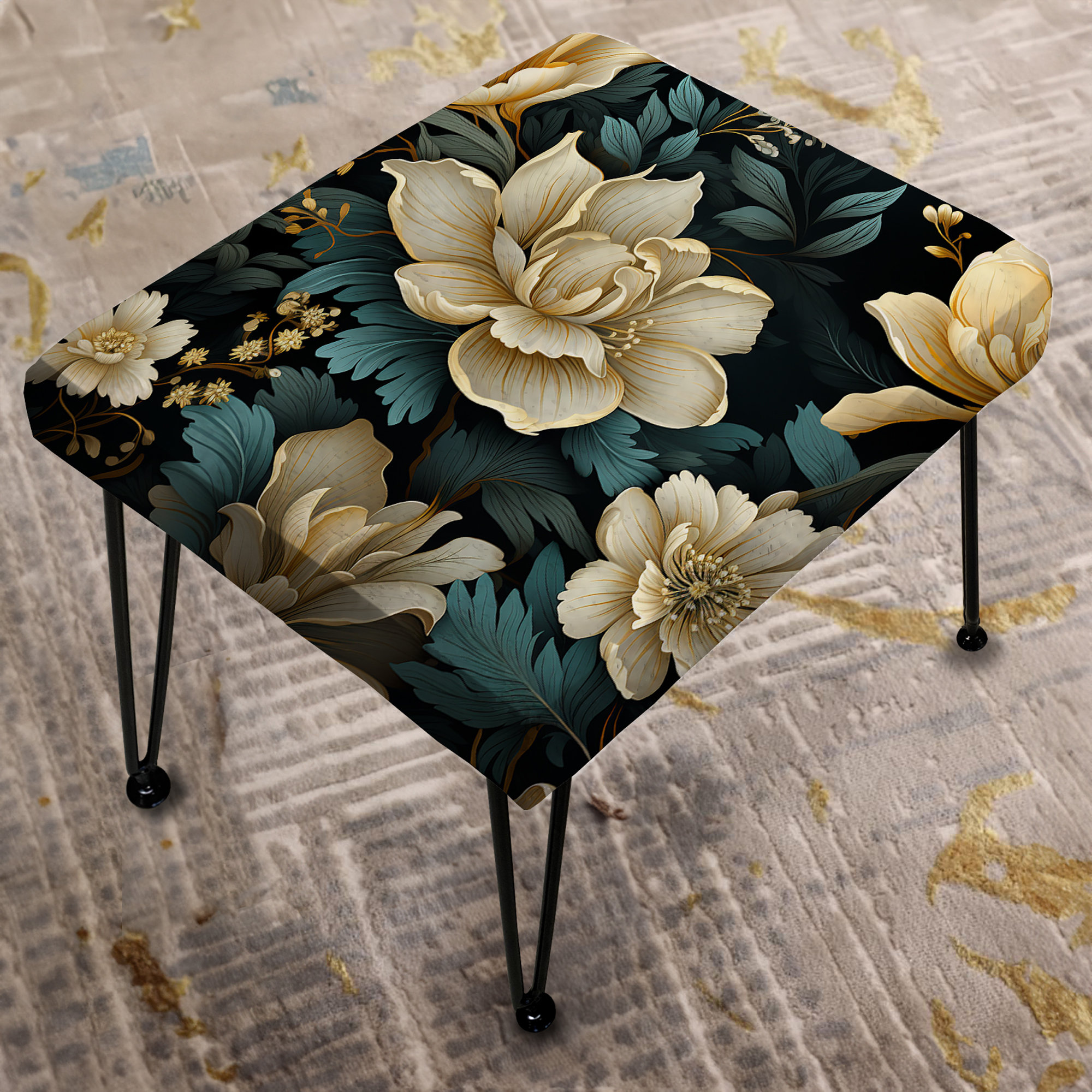 Design Art Botanical Green Damask Harmony - Damask Rectangle Ottoman ...