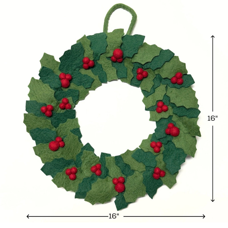 Humble Hilo Handmade Felt Flower, Holiday Wreath with Red Berries | Wayfair