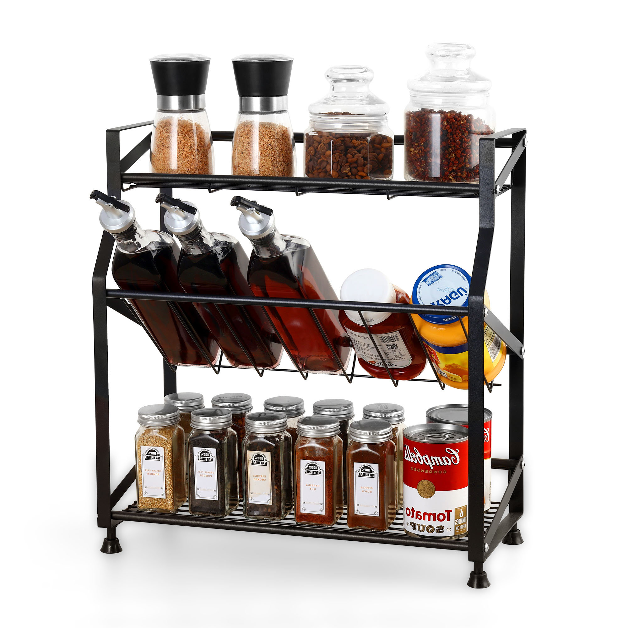 Prep & Savour 3 Tier Freestanding Kitchen Metal Detachable Spice Rack ...