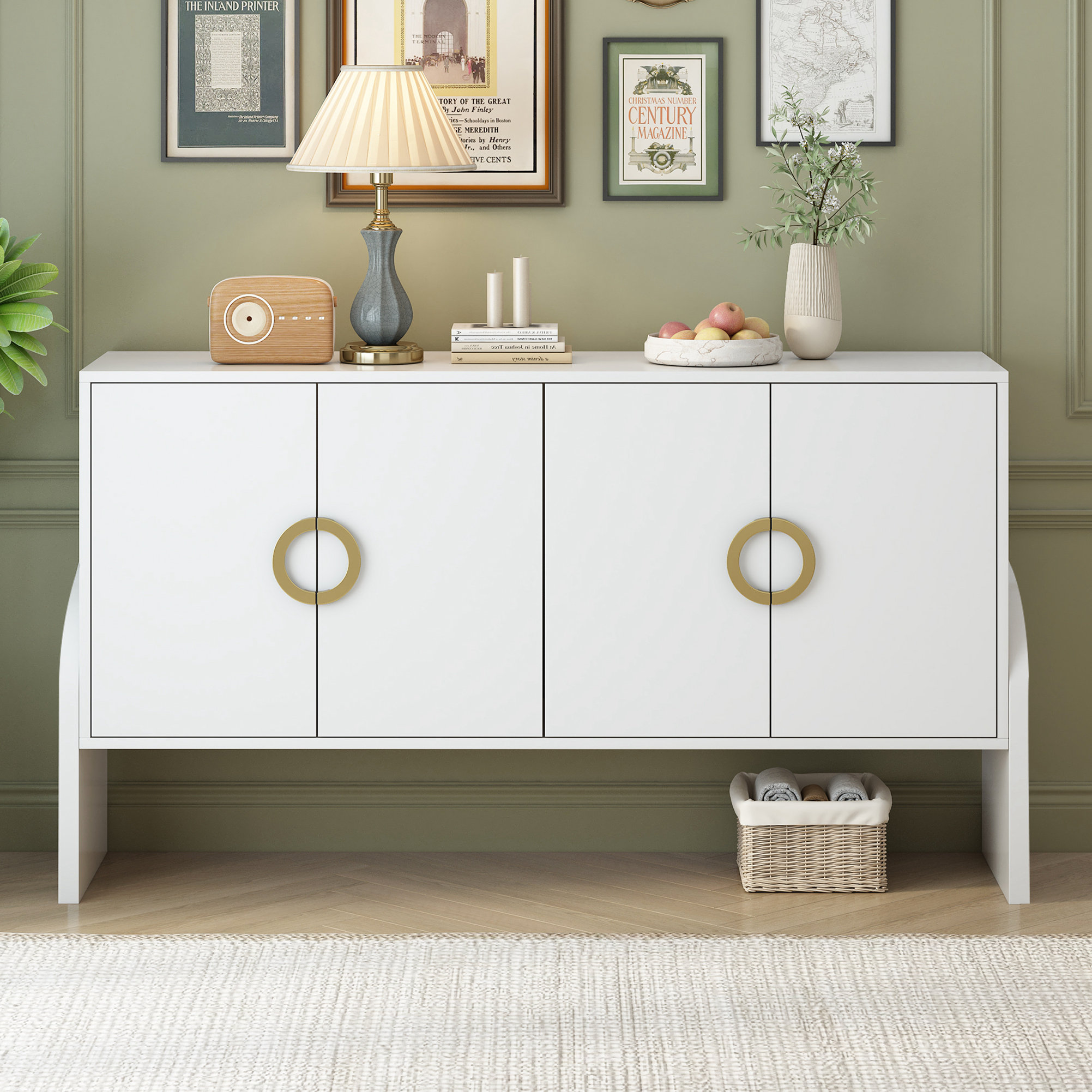 Mercer41 Badrieh Four-Door Metal Handle Storage Cabinet with Adjustable ...