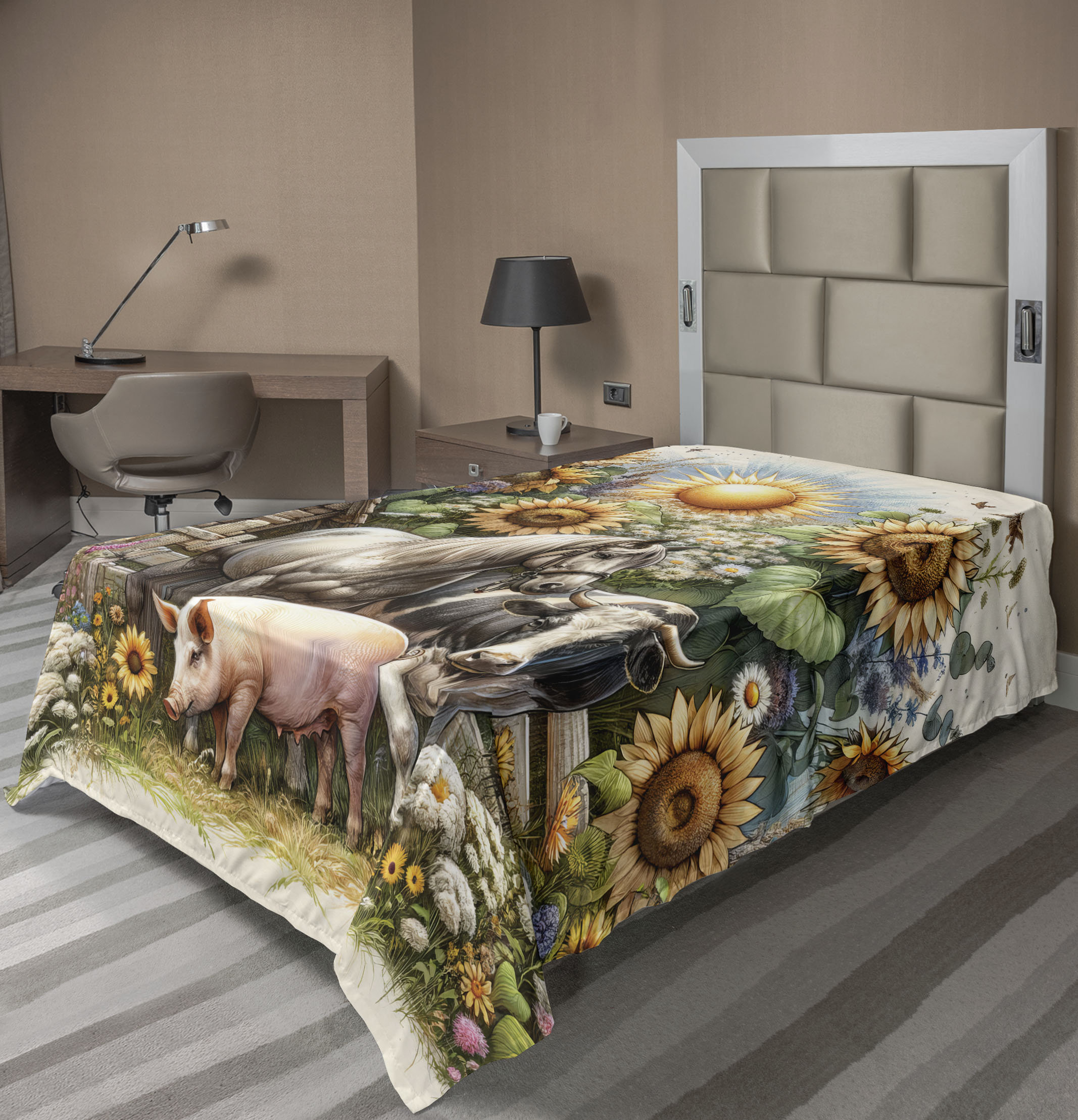 Ambesonne Rustic Top Flat Sheet Vintage Rural Farmhouse Life Earth ...
