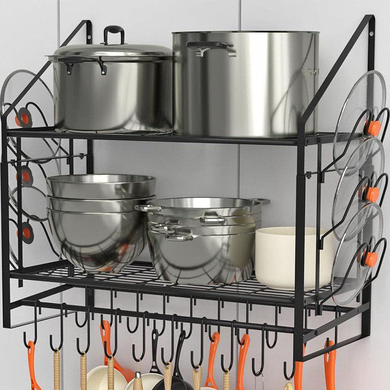 Latitude Run® Pot Rack Wall Mounted, 2 Tier Pots and Pans Organize,34.7 ...