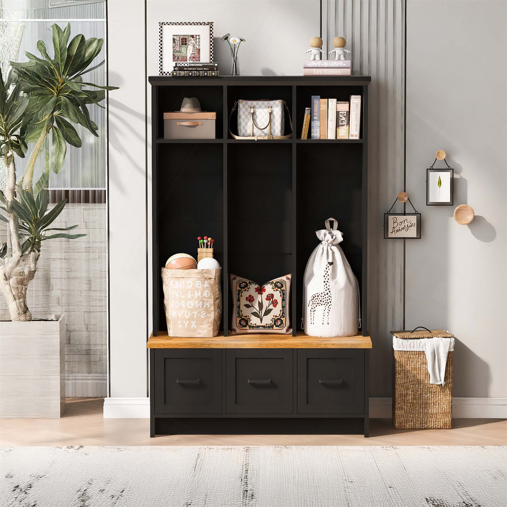 Lark Manor Modern Hall Tree With Entryway Bench, 3 Shelves And Drawers ...