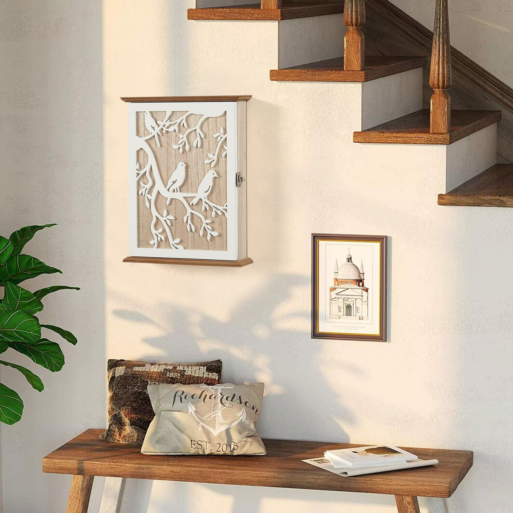 Winston Porter Wall Mounted Wooden Key Rack With 6 Hooks For Home Decor ...