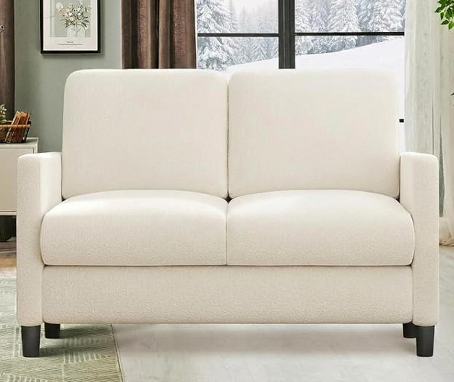 Ebern Designs Modern Loveseat Sofa, 2-Seater Couch with Wood Legs ...