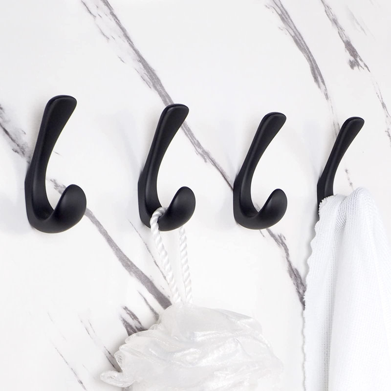 Bisiot Bathroom Towel Hook Wall Mounted, Modern Black Wall Towel Hook ...