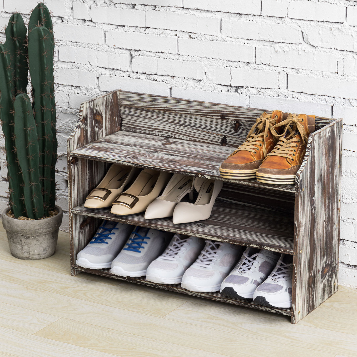 Gracie Oaks 3 Tier Rustic Entryway 9 Pair Shoe Rack & Reviews - Wayfair ...