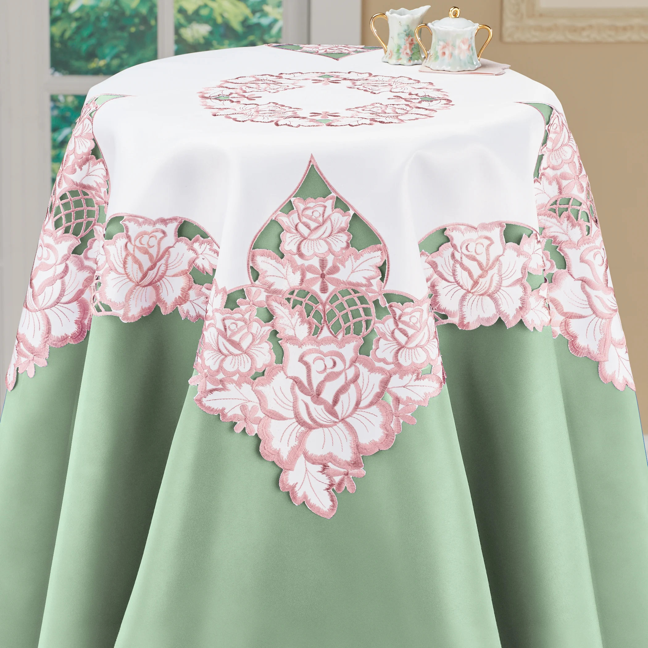 Alcott Hill® Lattice Embroidered Rose Elegant Table Linens | Wayfair