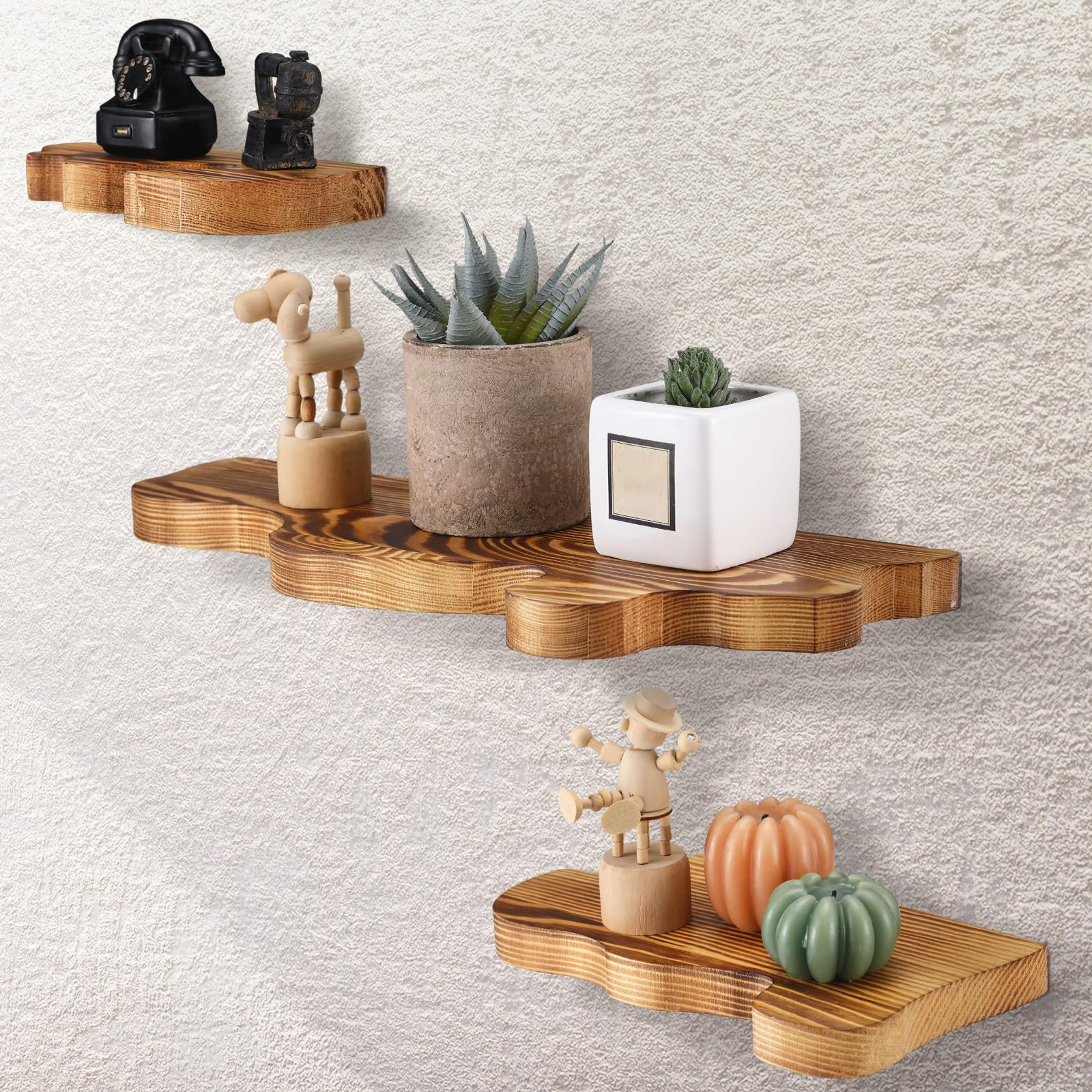 Millwood Pines Set Of 3 Small Rustic Wave Edge Floating Shelf 3 Size ...