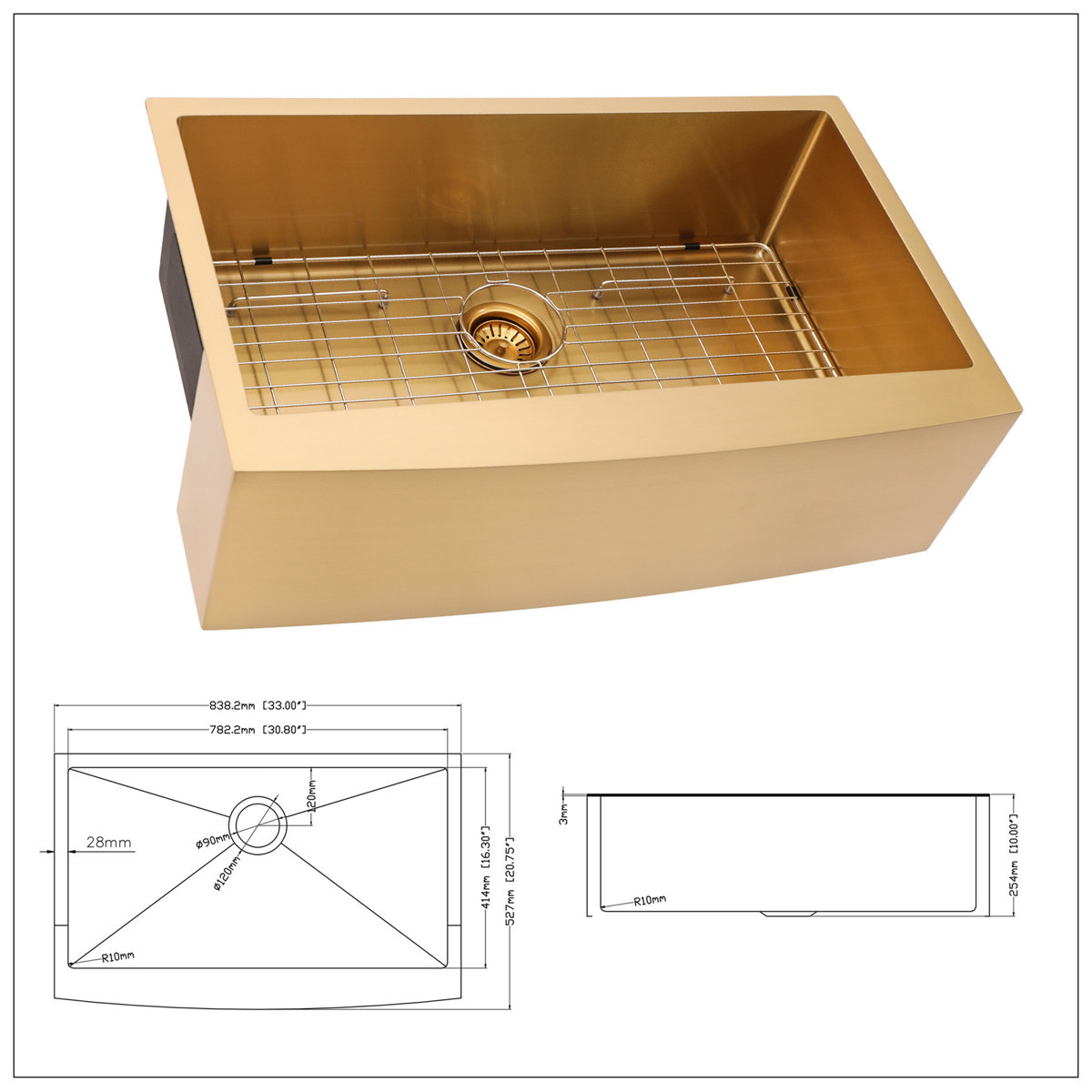 REDmintss 33 Gold Farmhouse Sink - 33 Inch Kitchen Sink Stainless Steel ...