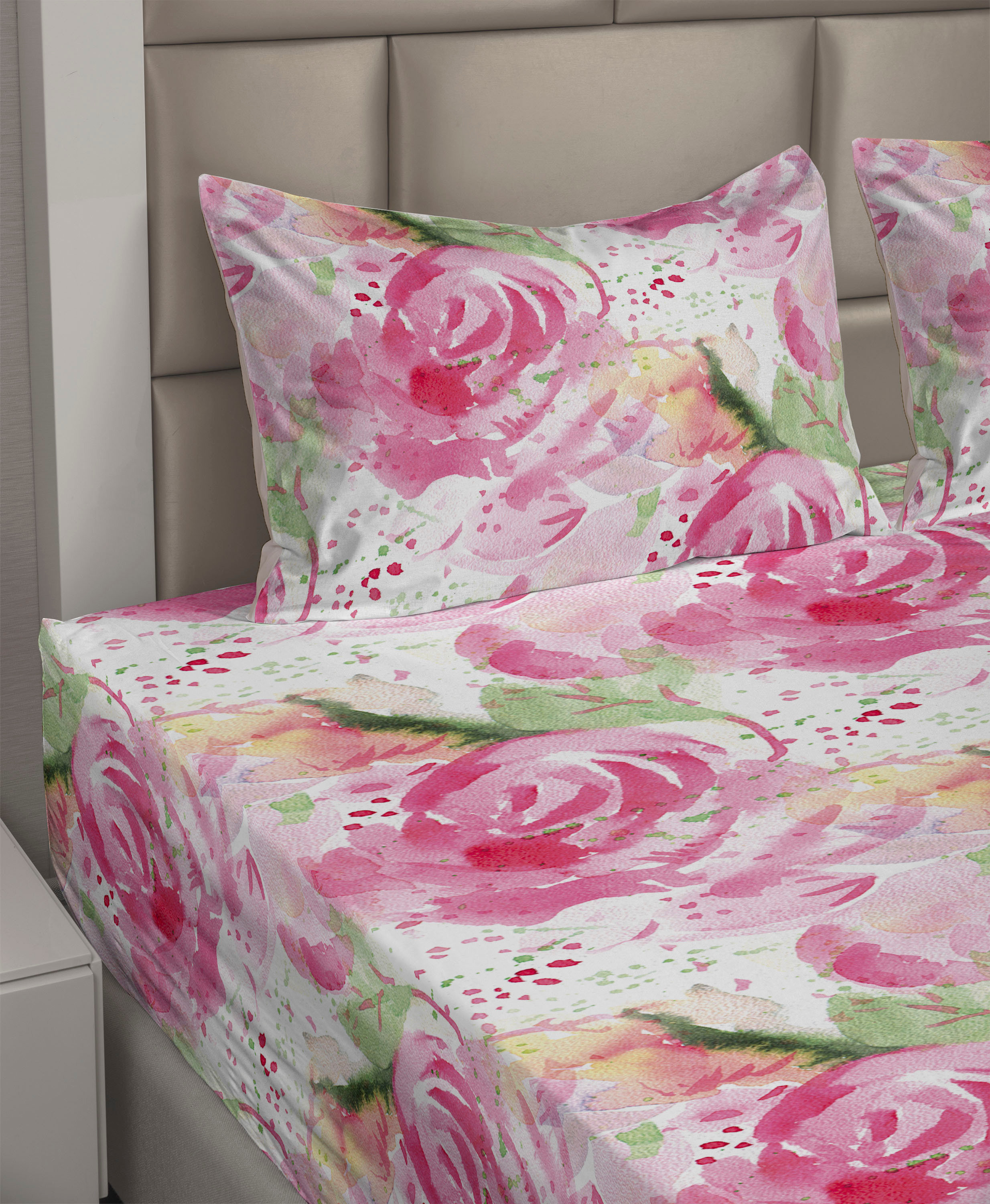 Ambesonne Rose Pattern Sheet Set Retro Romantic Floral Hot Pink ...