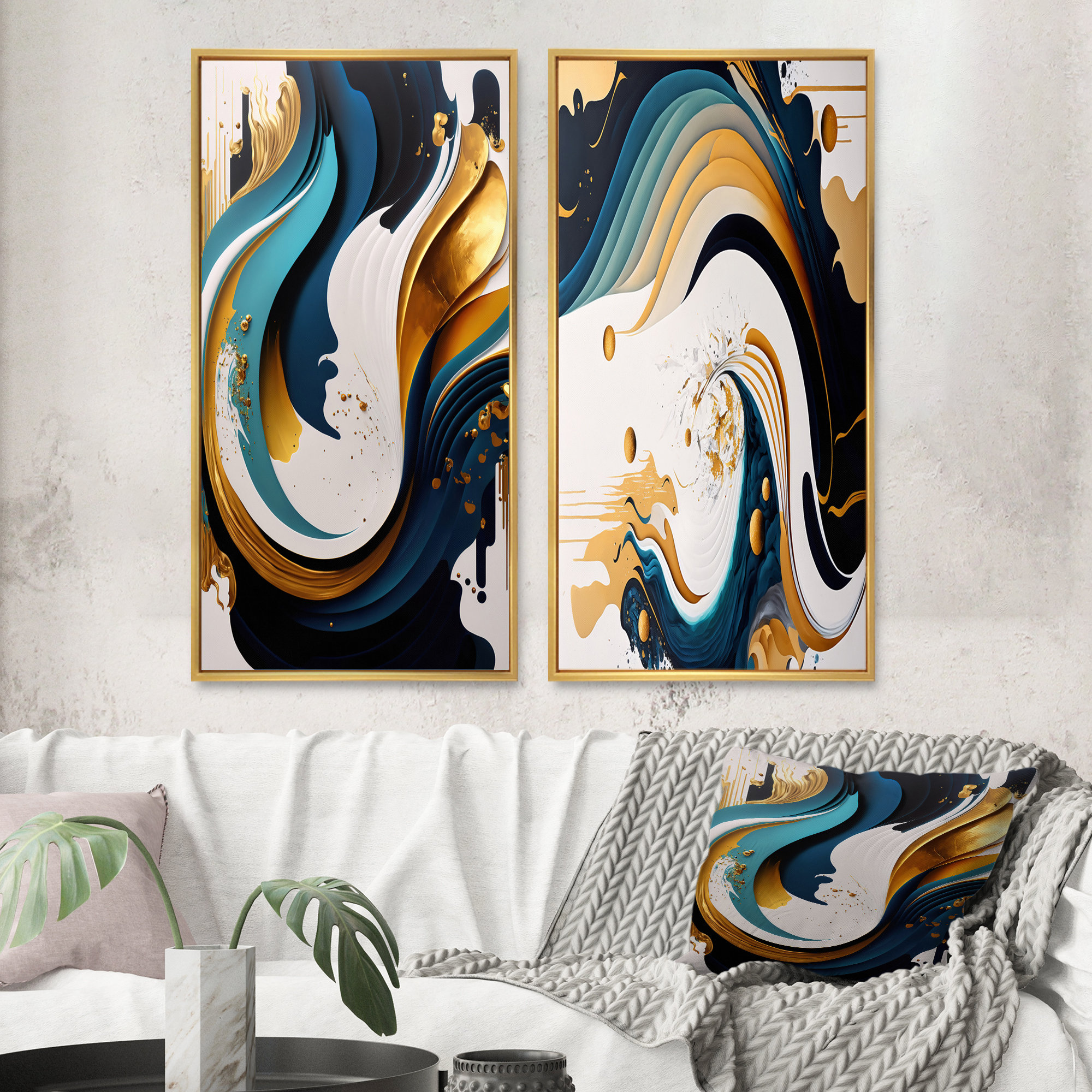 Mercer41 Blue And Gold Modern Art Abstract Painting II - Modern Wall ...