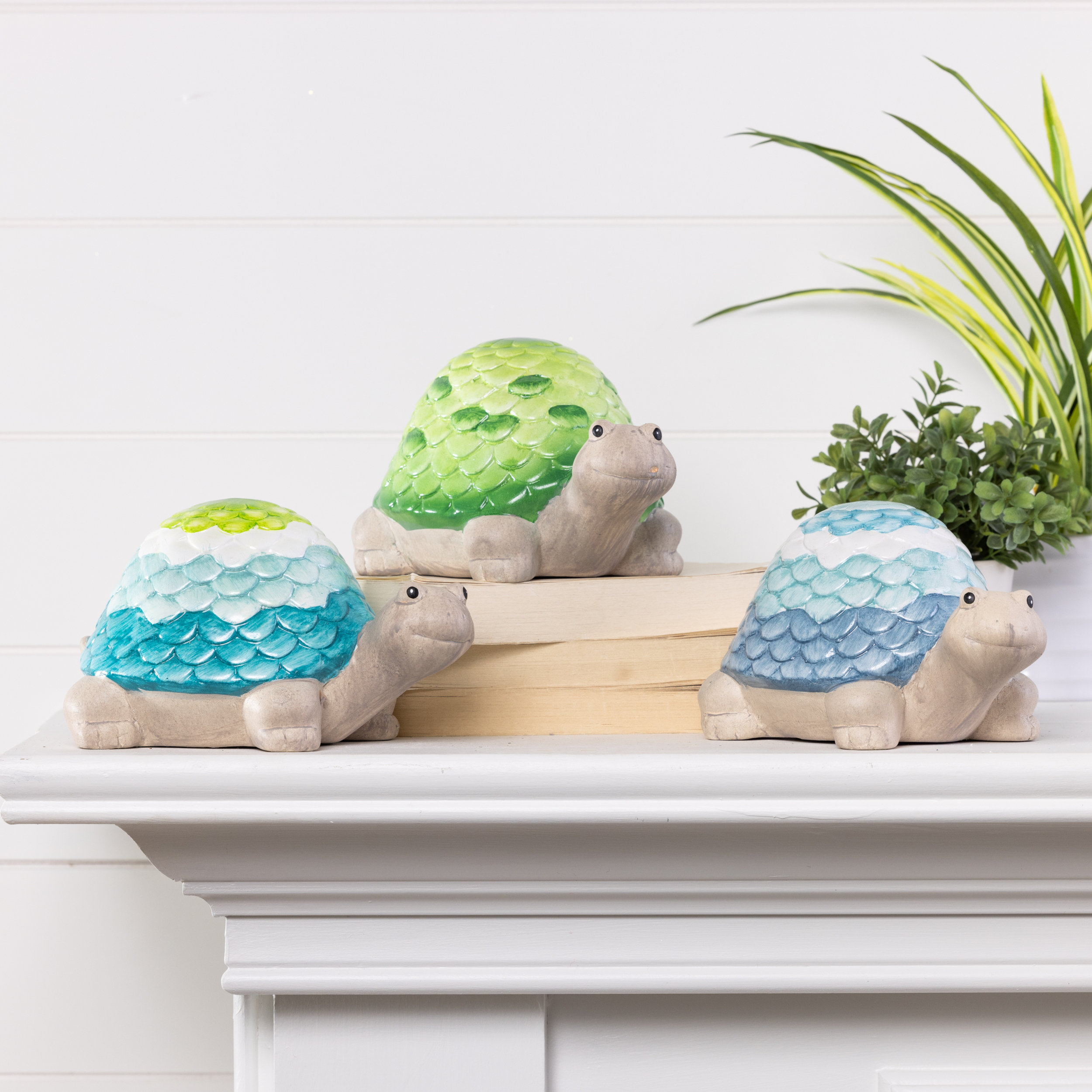 Bay Isle Home™ Terracotta Blue Green Glazed Ombre Turtle Figurines Set ...