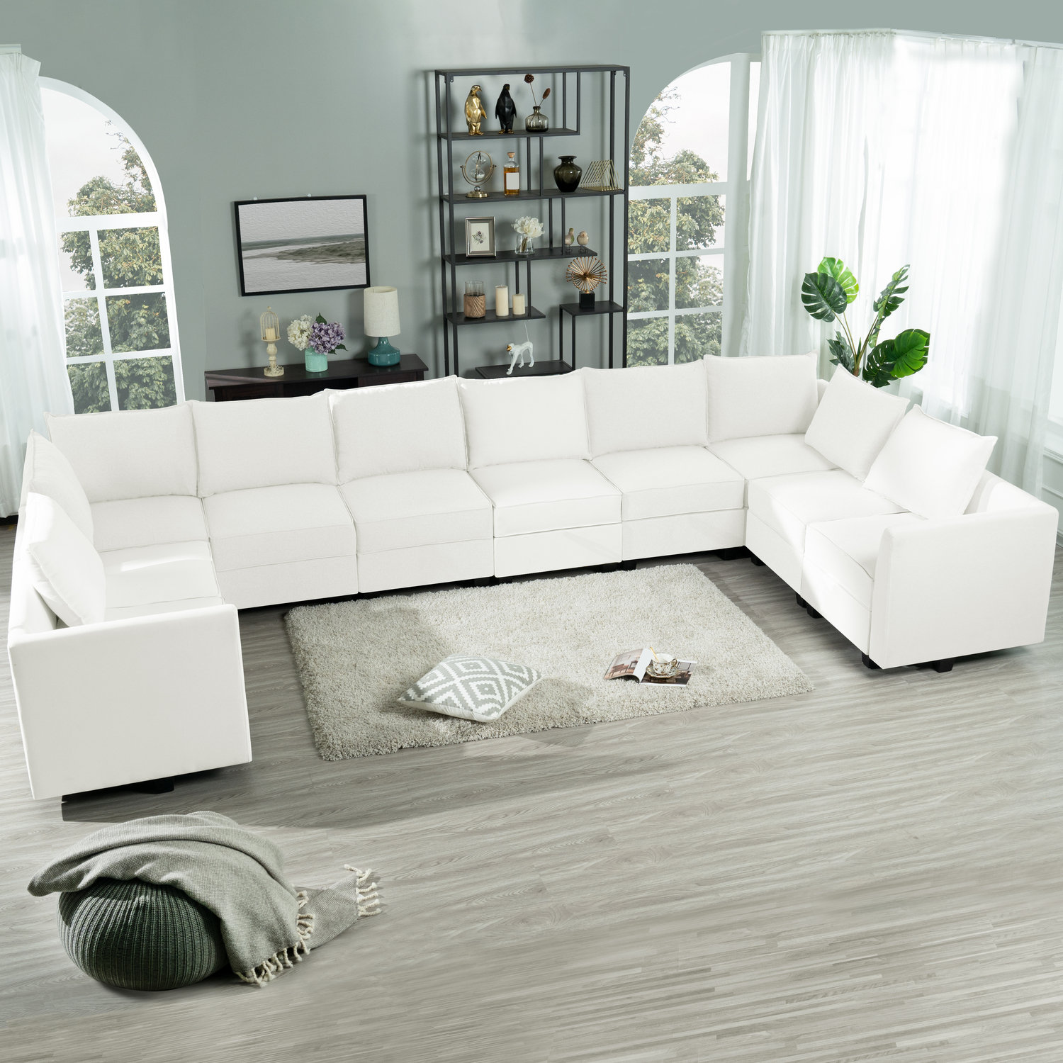 Latitude Run® Convertible – 10-Seater U Shaped Linen Modular Sofa ...