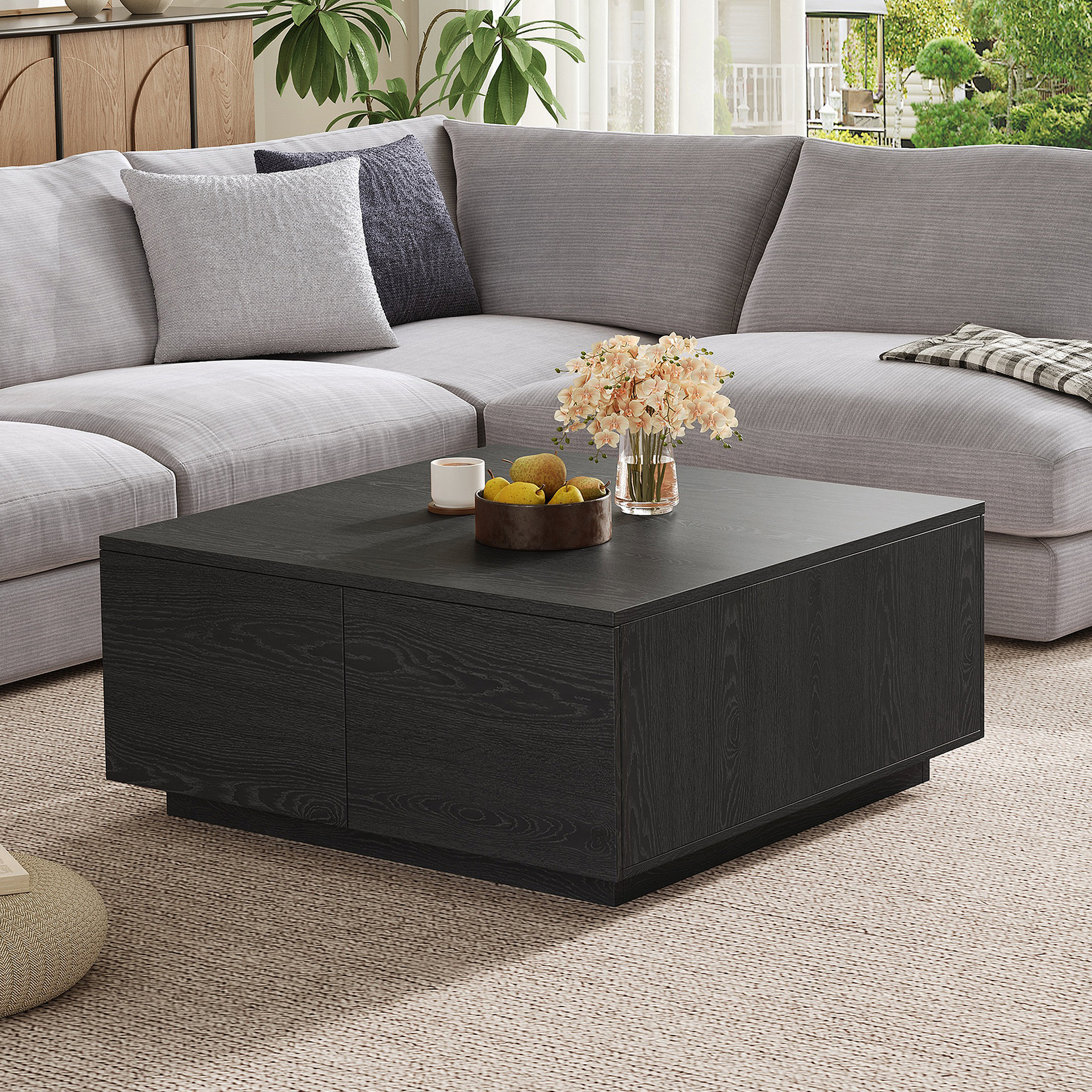 Latitude Run® 33.25" Square Coffee Table With 4 Drawers, Black ...