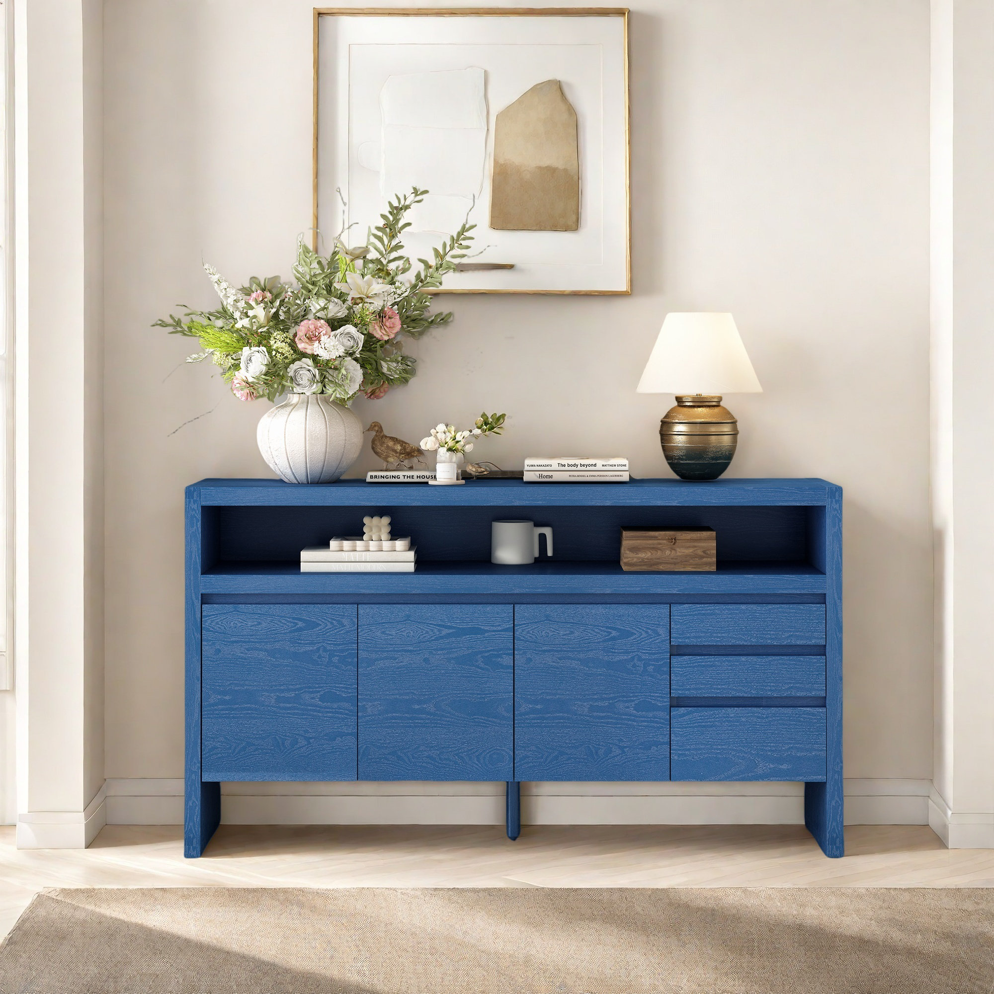 Ebern Designs 3-Door Sideboard With 3 Drawers - Modern Solid Ash Veneer ...