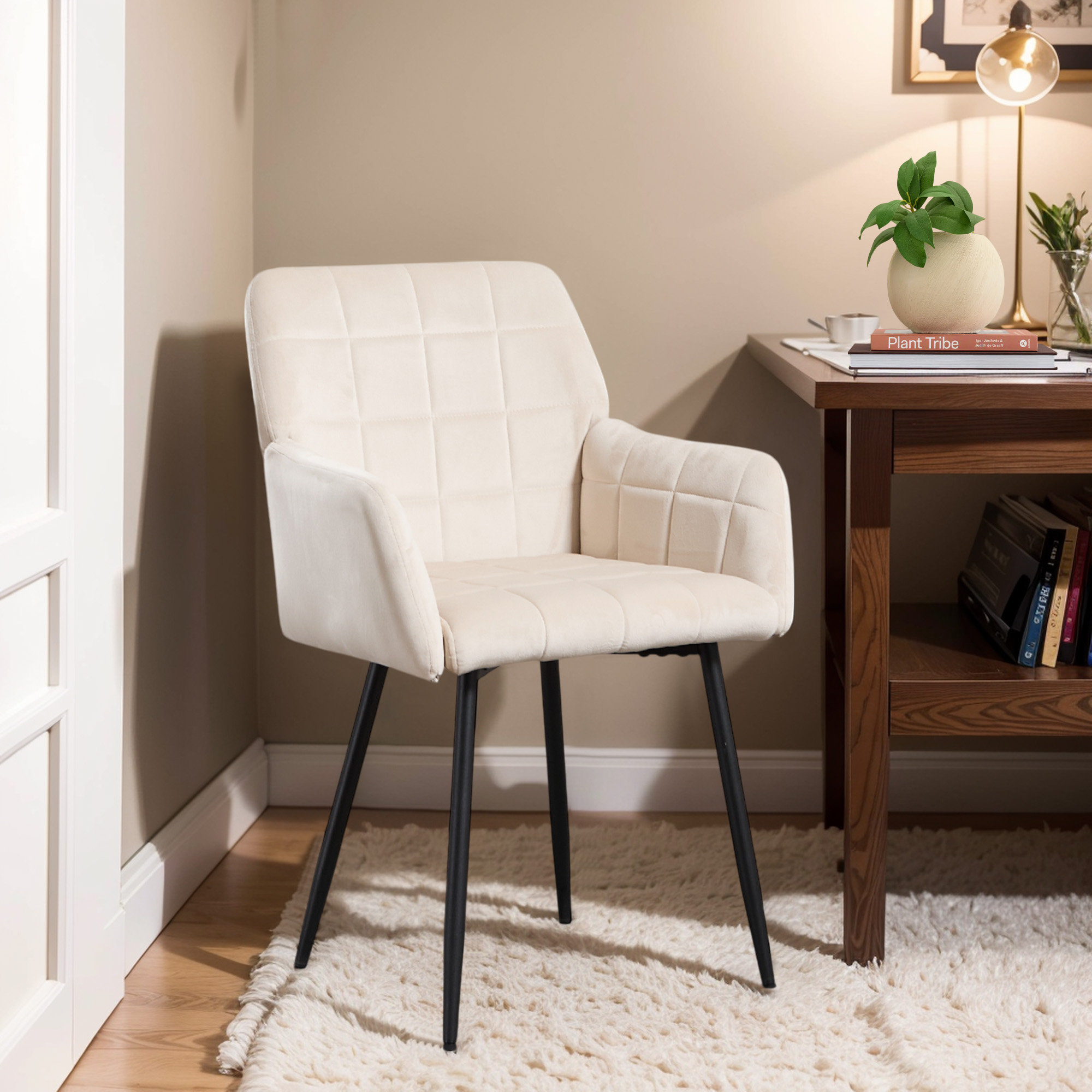 Mercer41 Modern Black/Cream Velvet Accent Chairs - Tufted Dining Chairs ...