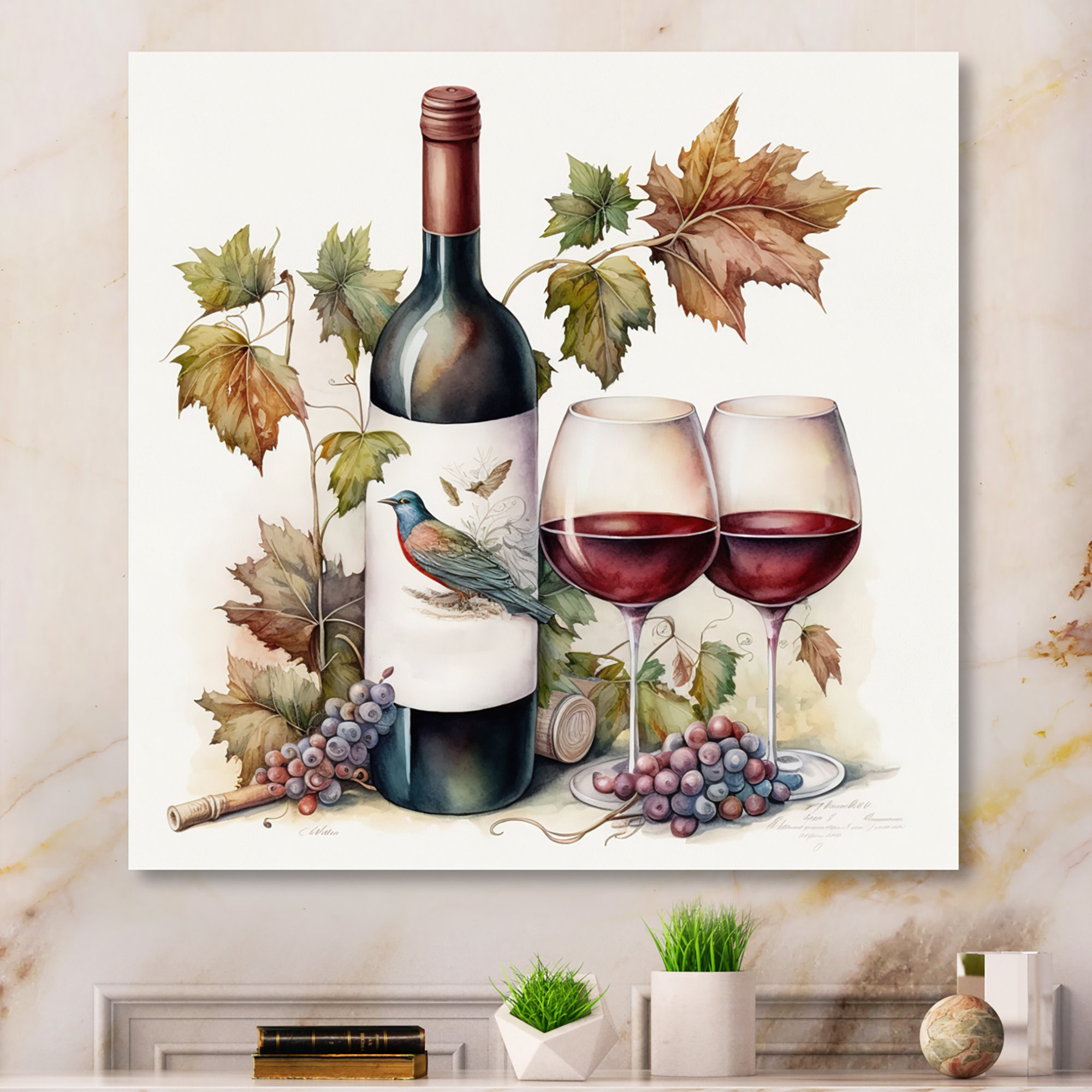 Wildon Home® Bottle of Red Wine - Print on Canvas | Wayfair