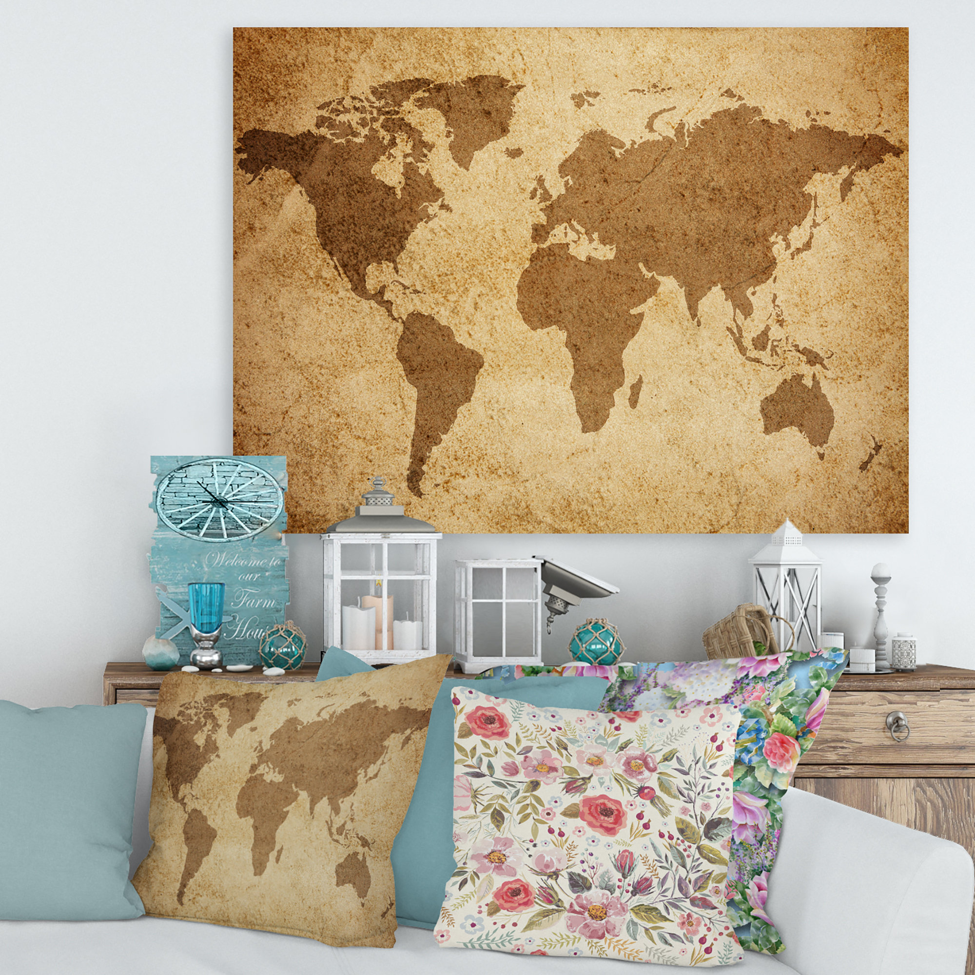 East Urban Home Ancient Map Of The World V - Vintage Canvas Wall Art ...
