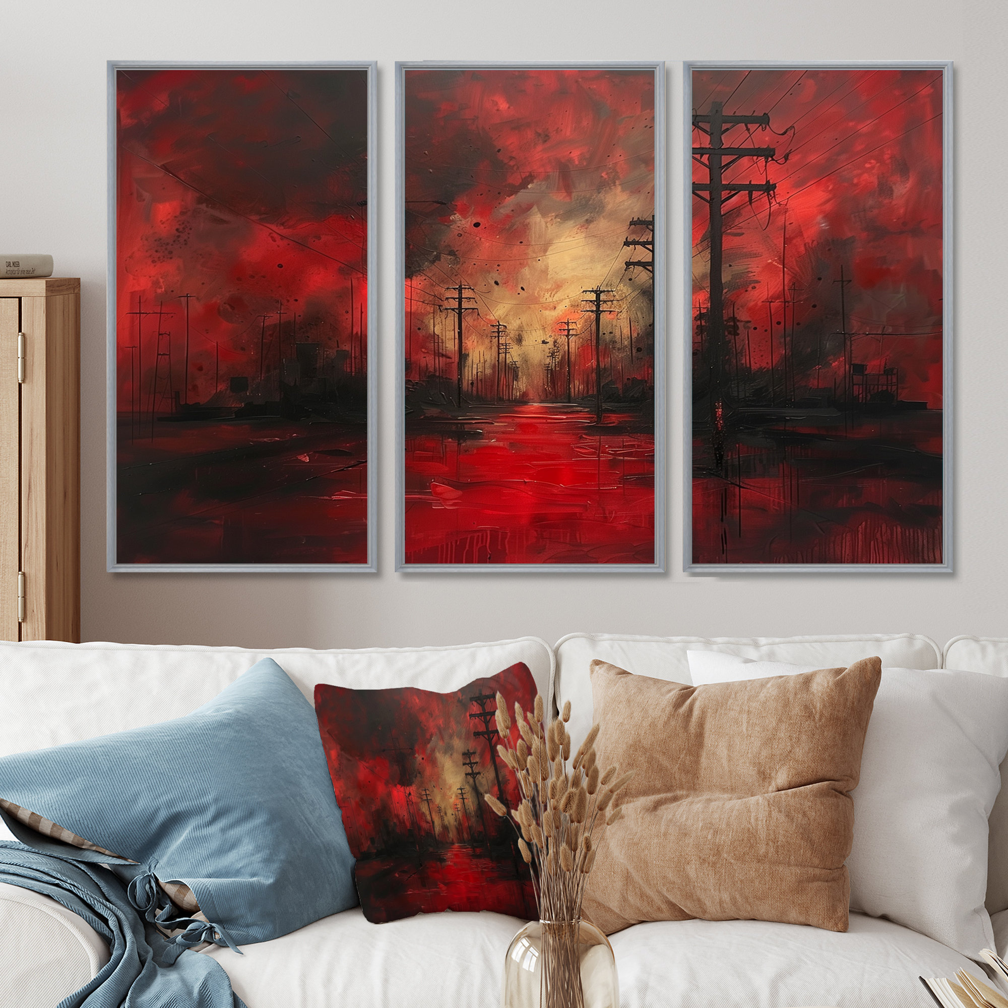 Lark Manor Red Black Power Lines To The Darkness III - Power Lines Wall ...