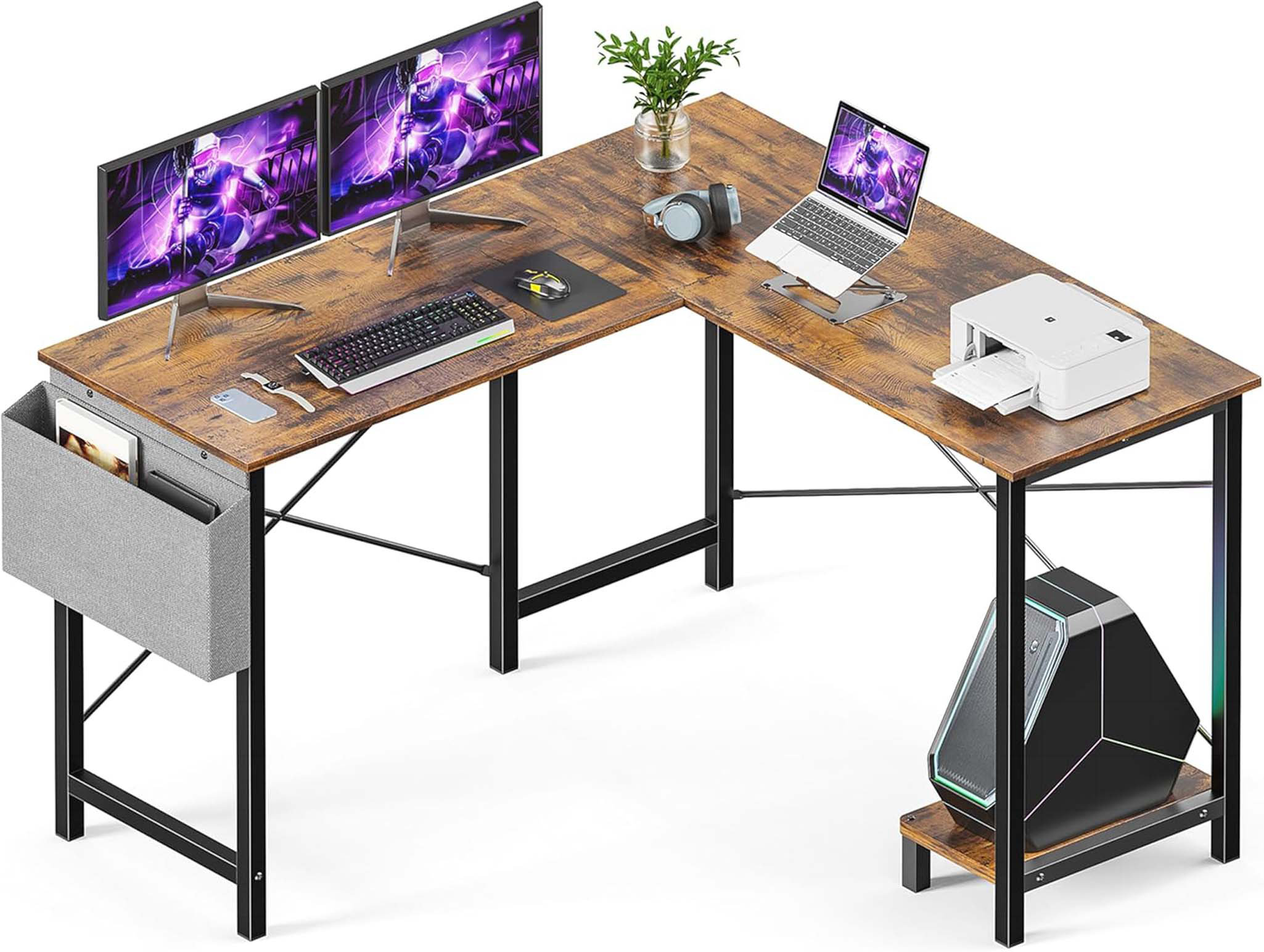 Inbox Zero L Shaped Desk Gaming Computer 50 Inch Reversible Corner ...