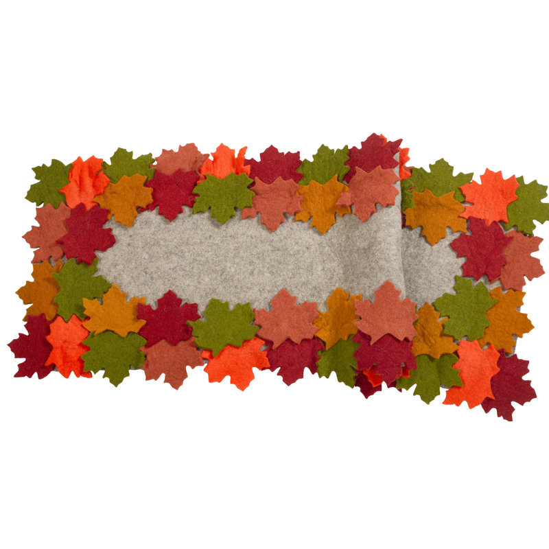 Arcadia Home Hand Felted Wool Harvest Leaves Border Table Runner ...