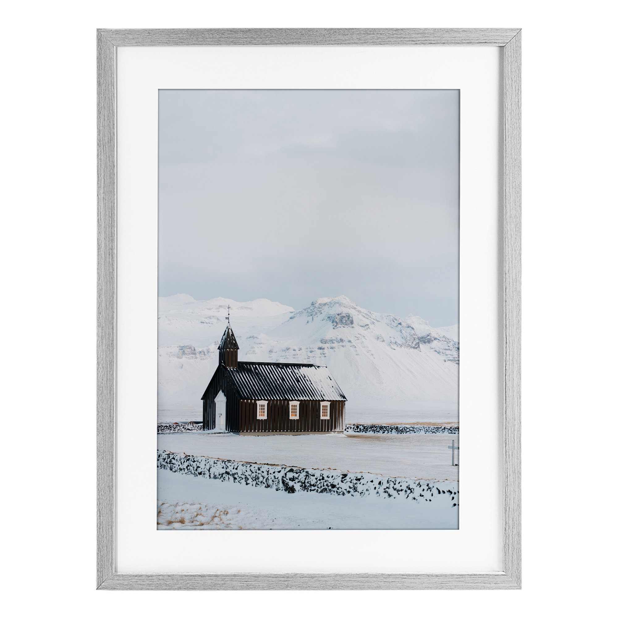 Hokku Designs Icelandic Church Snowscape Framed Print Under Glass ...