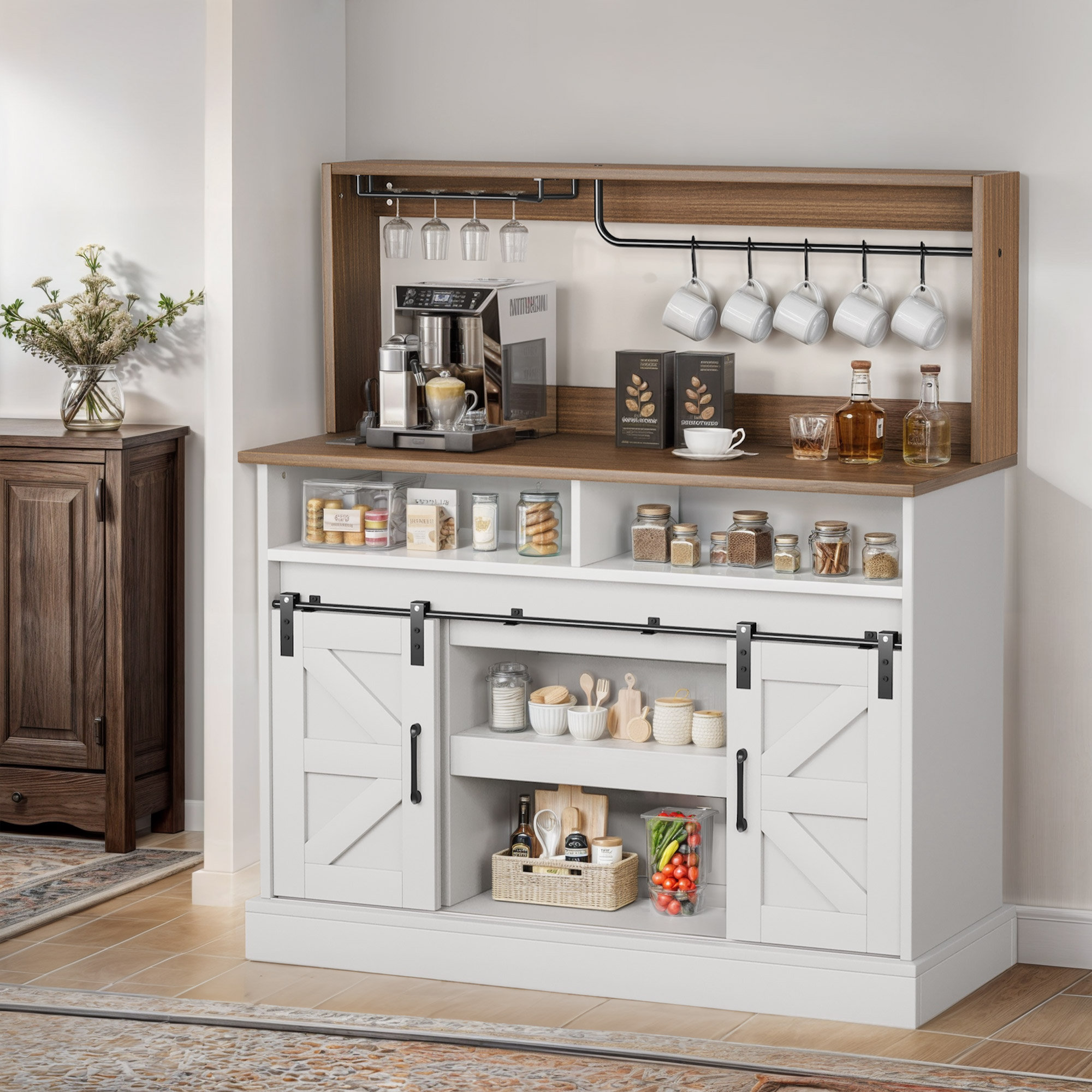 Gracie Oaks Kanajah 47.20'' Farmhouse Coffee Bar Cabinet Sideboard ...