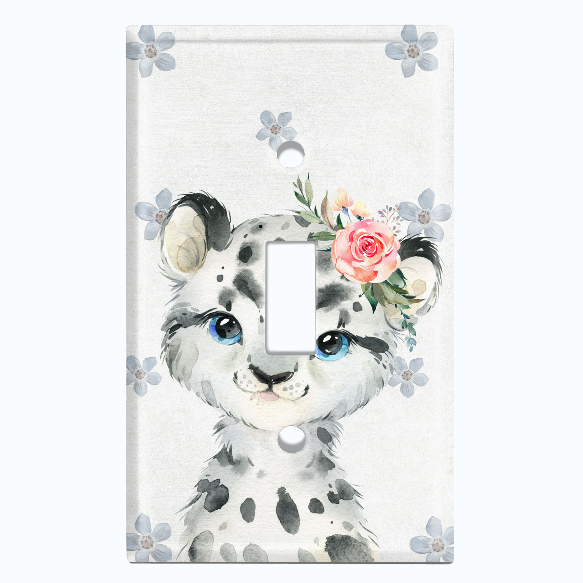 WorldAcc Cute Nursery Animal Snow Leopard Flower 1-Gang Toggle Light ...