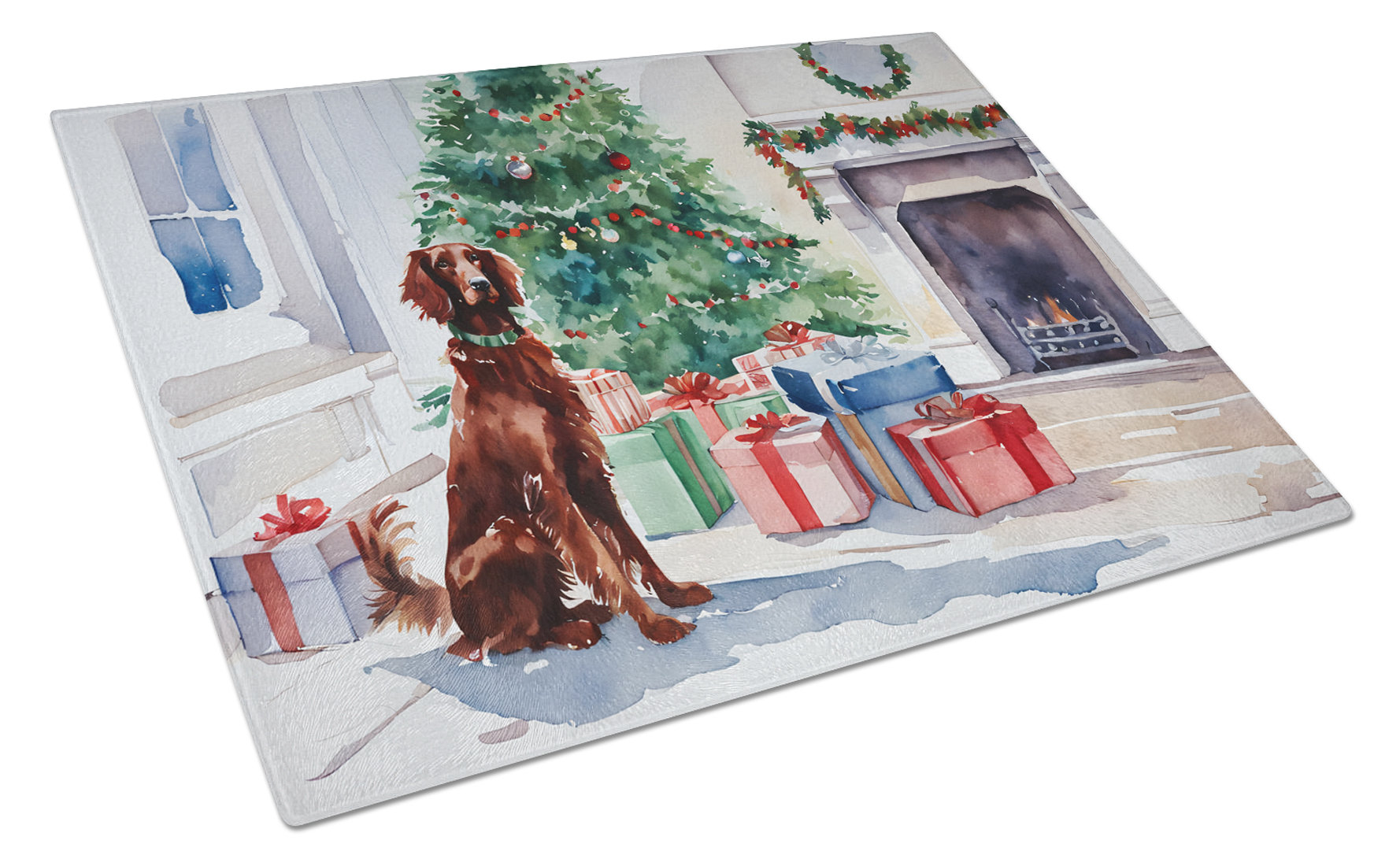 Caroline's Treasures Irish Setter Cozy Christmas Glass Cutting Board ...