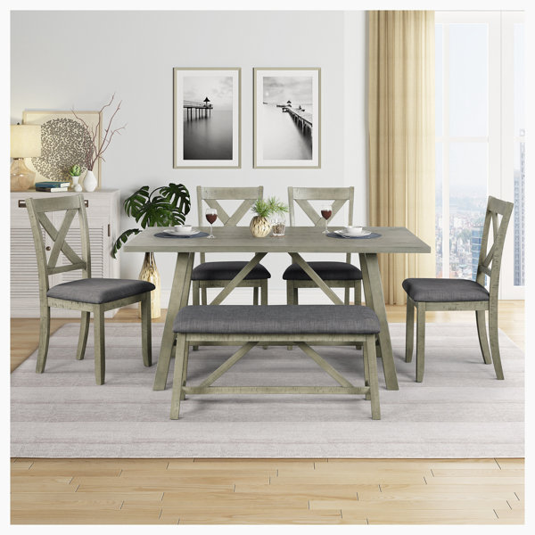 Gracie Oaks Crescenzo 60 L x 36 W Dining Set 6 Piece Dining Table Set ...