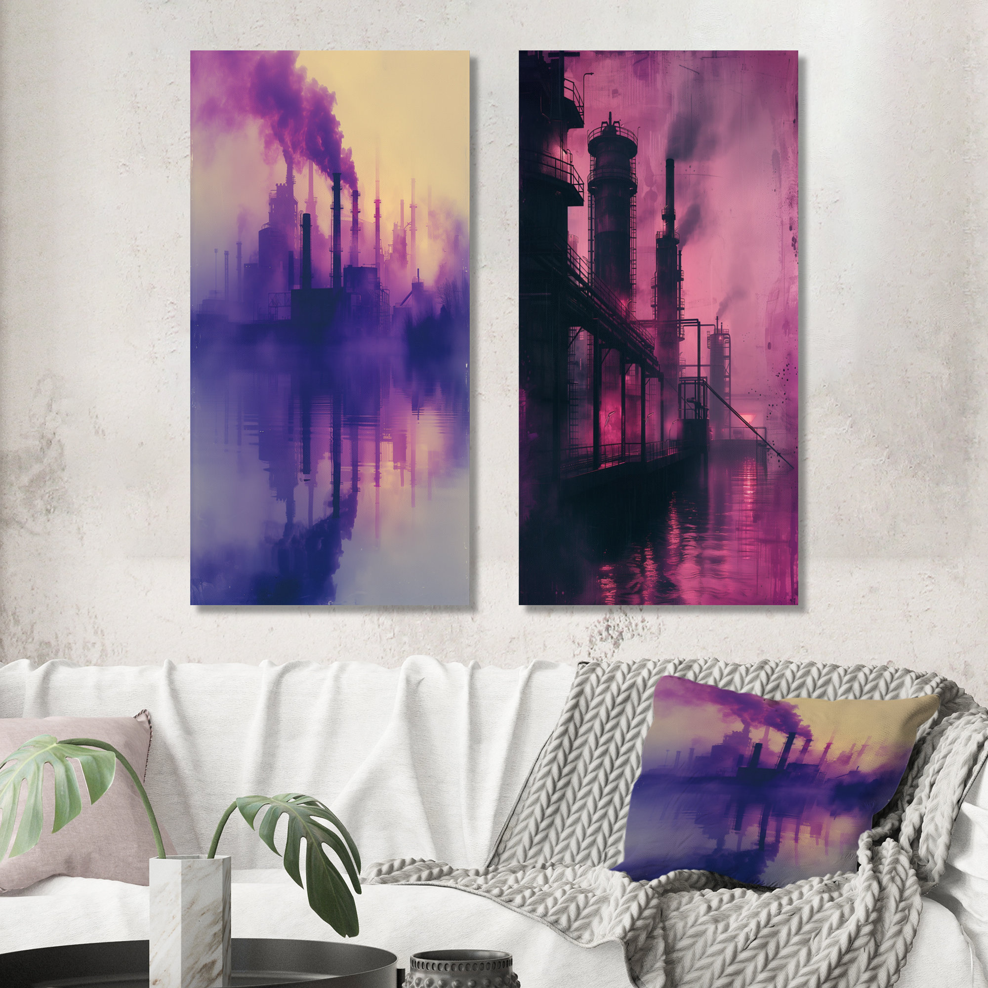 Design Art Purple Factory Polution Reflection I - Factories Wall Art 2 ...