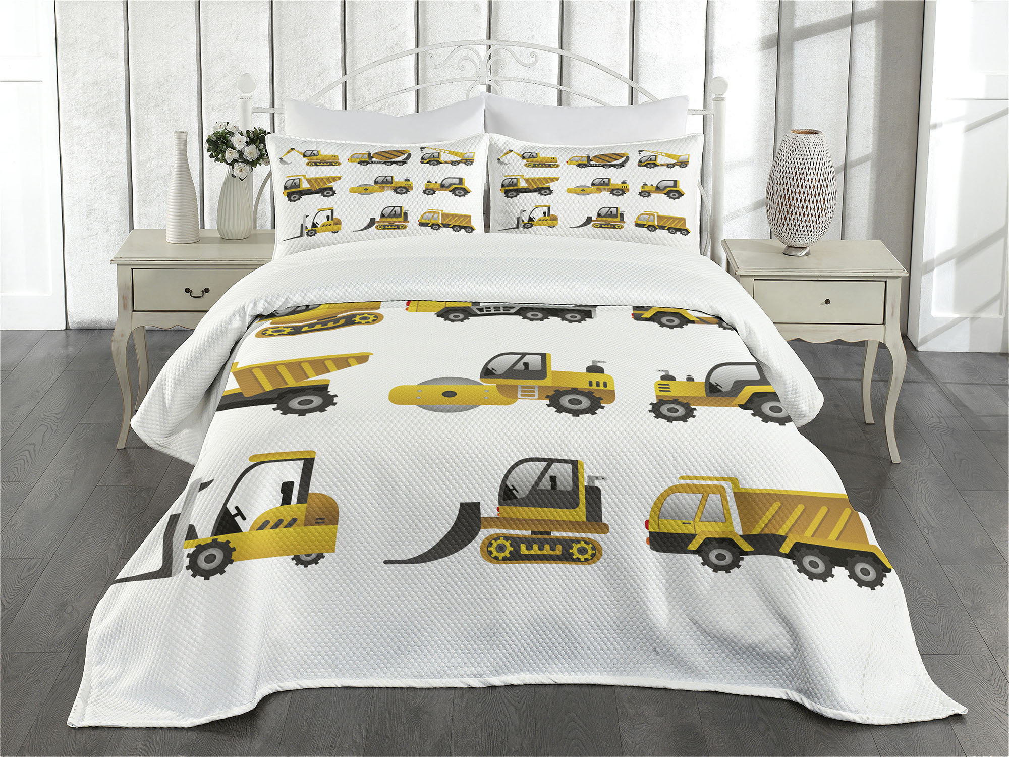 Ambesonne Ambensonne Construction Bedspread Big Vehicles Art Yellow ...