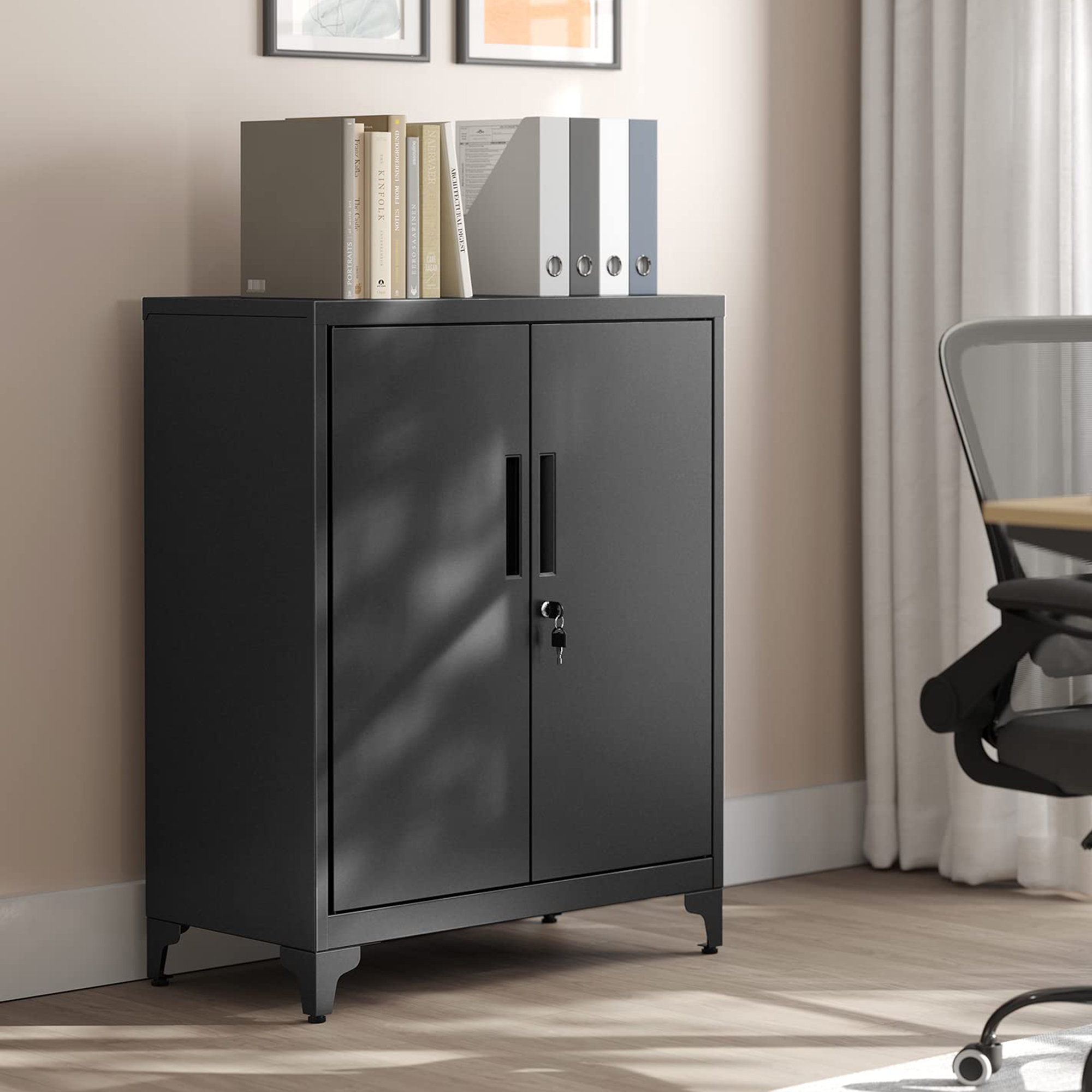 Inbox Zero Multipurpose Steel Storage Cabinet with 2 Lockable Doors and ...